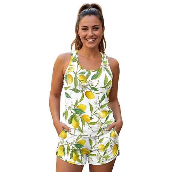 Binienty Lemons Pattern Women's Tankini Shorts Set for Pool, Women's ...