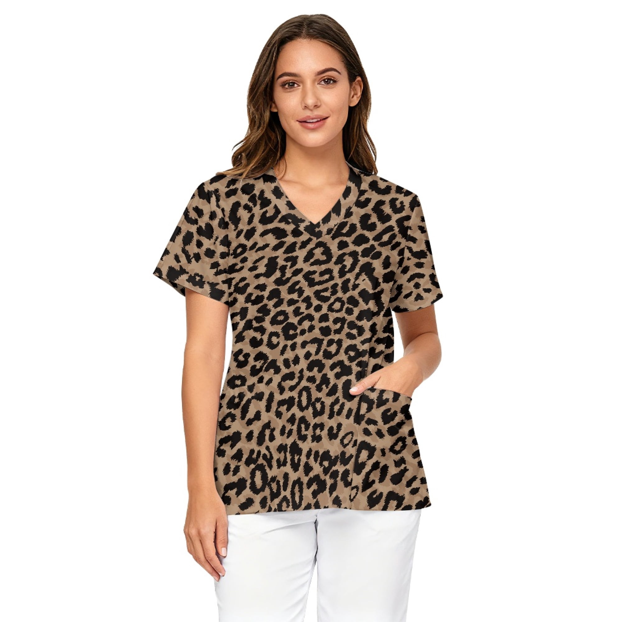 Binienty Leopard Nursing Shirt for Nurses Short Sleeve Stretchy Ultra ...