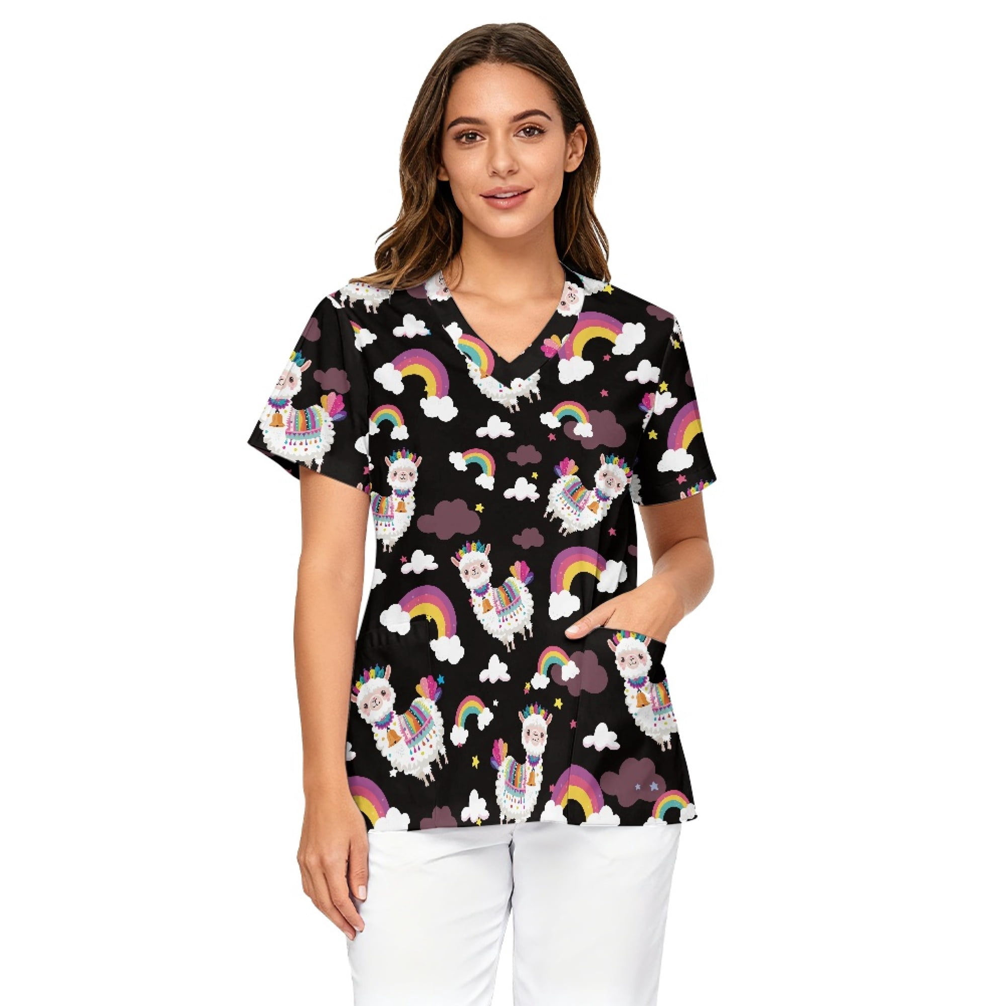 Binienty Llama Rainbow Design Nursing Top Soft Breathable, Medical ...