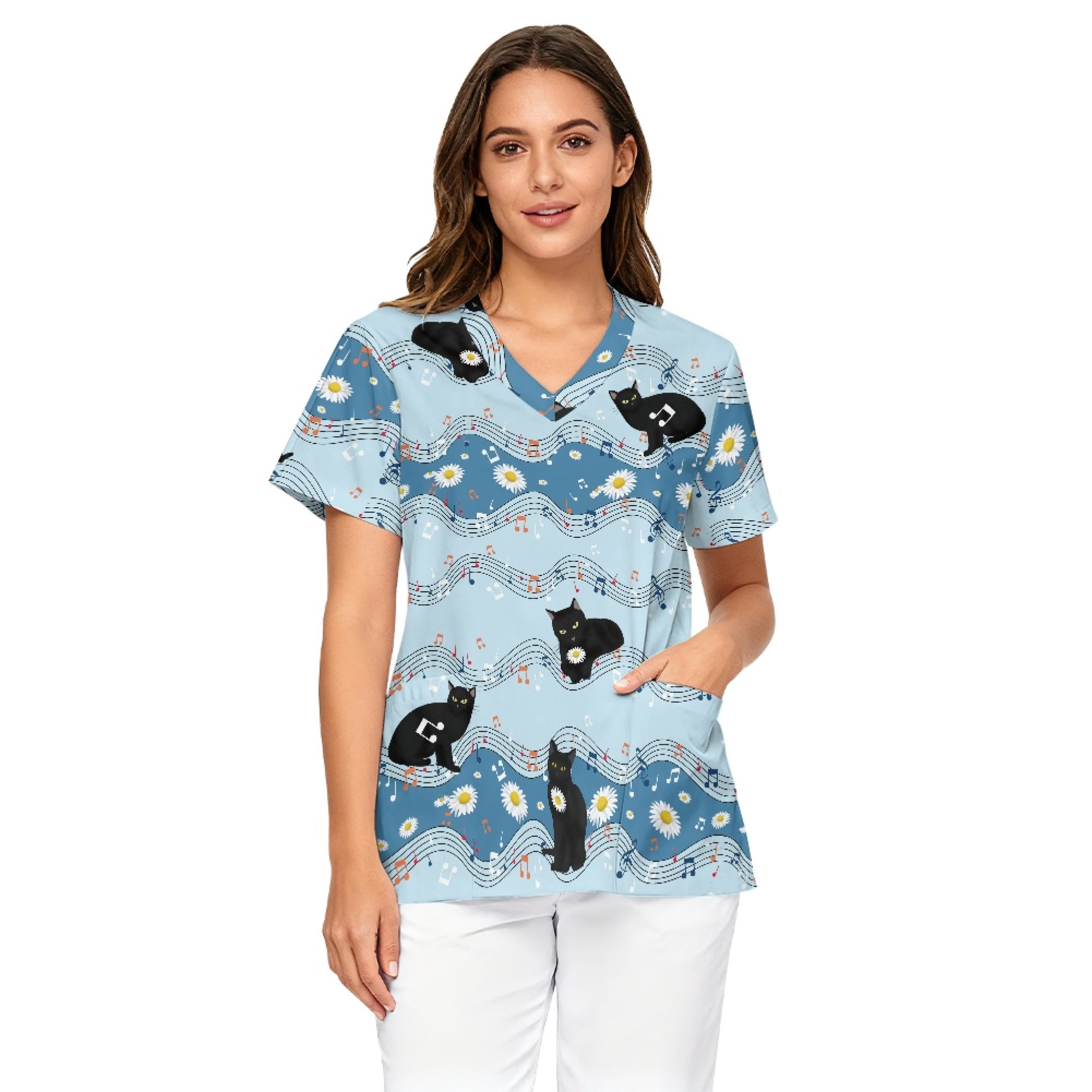 Binienty Medical Scrub Top Women Short Sleeve V-Neck, Soft Stretchy ...