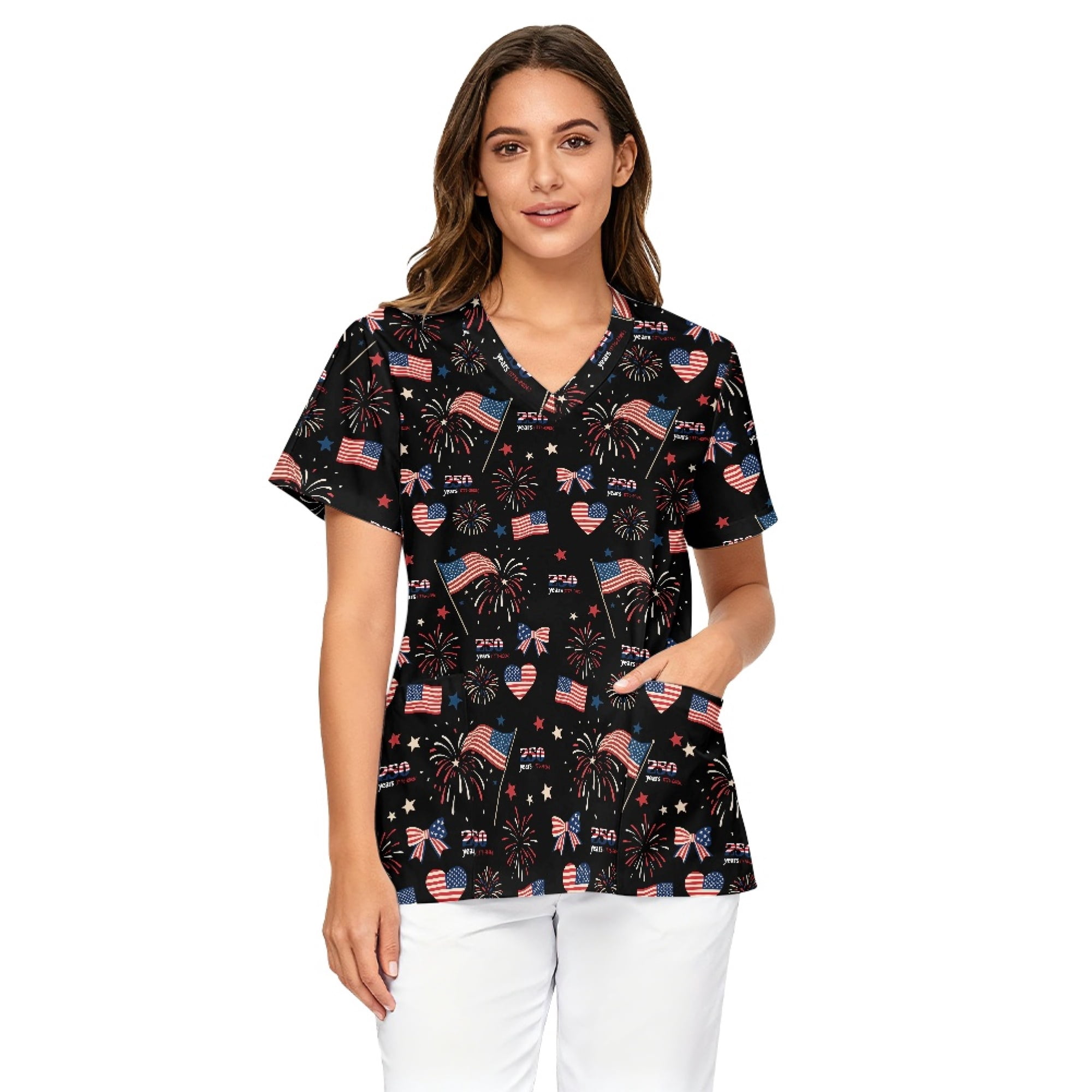 Binienty Medical Uniform with 2 Pockets for Nurses, Short Sleeve ...