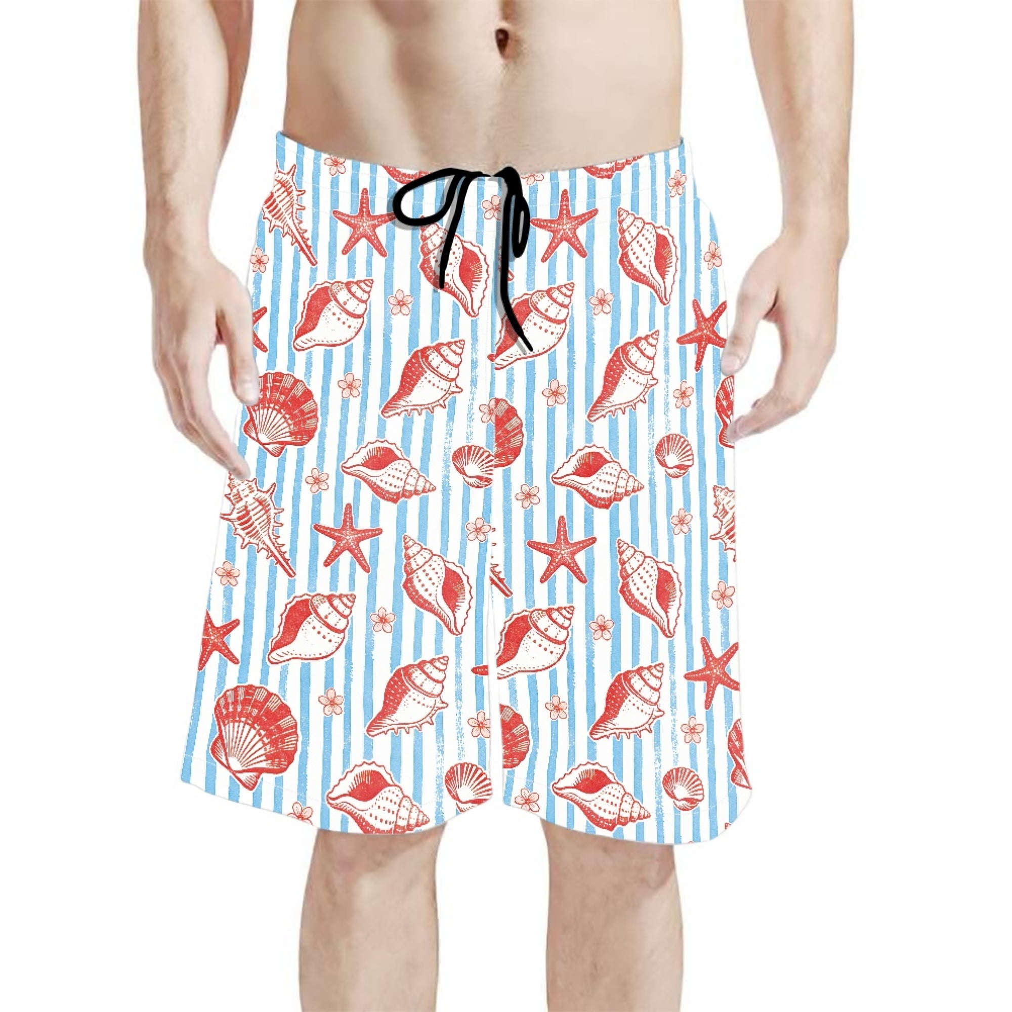 Binienty Men's Beach Shorts Swim Trunks With Seashell Pattern - Quick ...