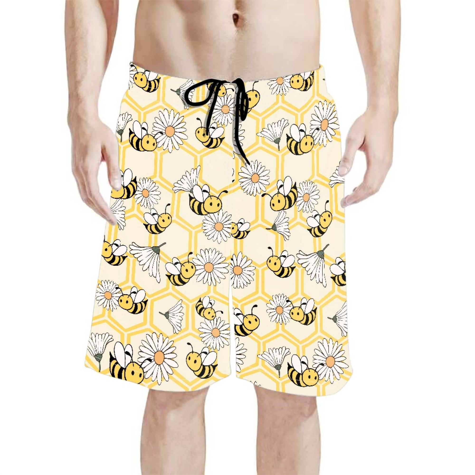 Binienty Men's Board Shorts Beach Shorts With Honey Bee Daisy Pattern ...