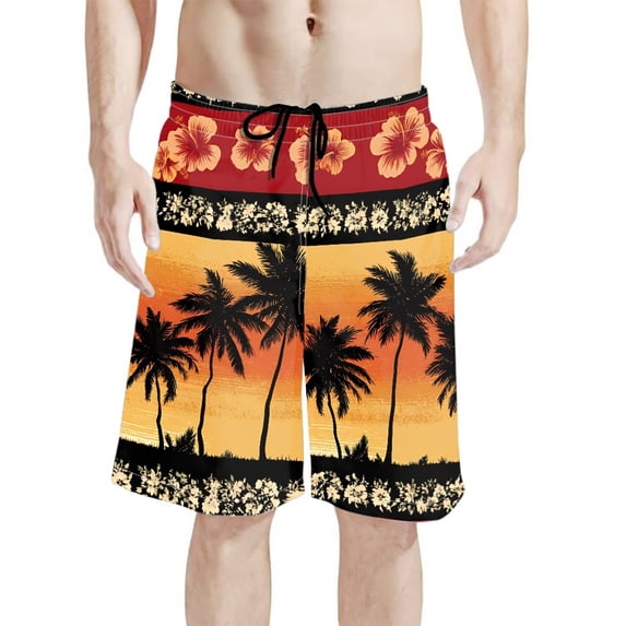 Binienty Men's Board Shorts Beach Swim Trunks With Tropical Sunset ...