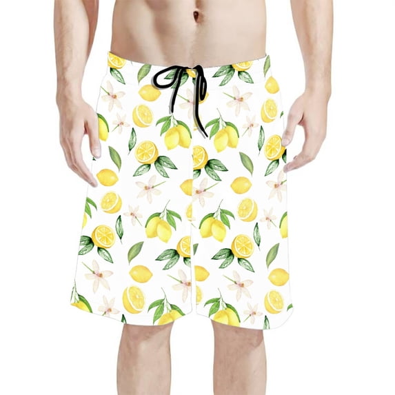 Binienty Men's Board Shorts Beach Swim Trunks With Watercolor Lemon ...