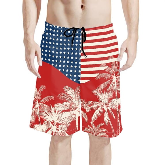 Binienty Men's Board Shorts Swim Trunks Featuring Patriotic Palm Tree ...