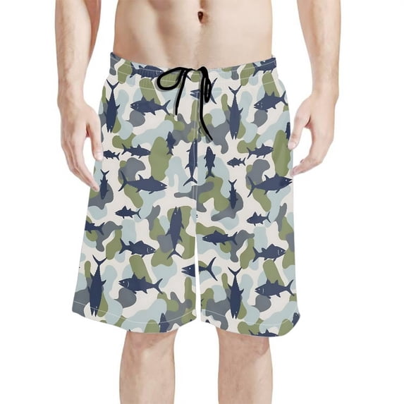 Binienty Men's Board Shorts Swim Trunks With Camouflage Shark Pattern ...