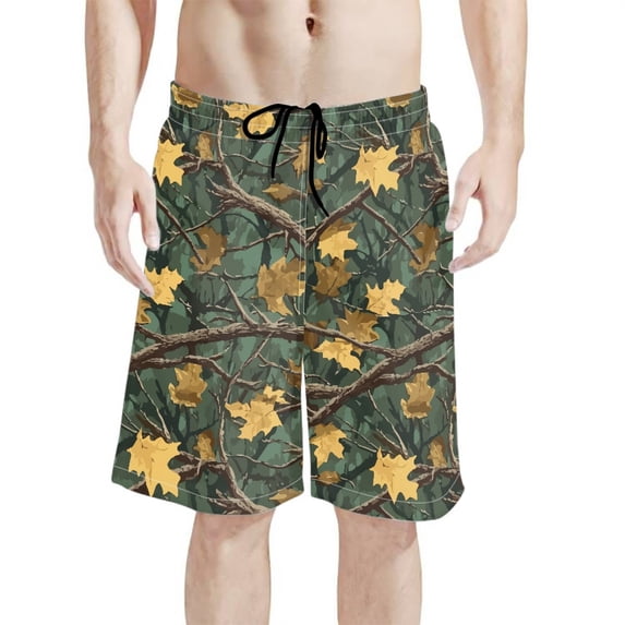 Binienty Men's Board Shorts Swim Trunks With Maple Leaf Camo Pattern ...
