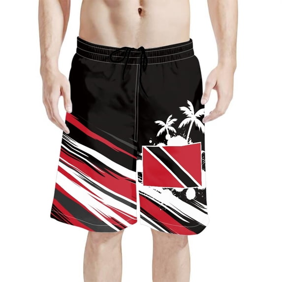 Binienty Men's Board Shorts Swim Trunks With Trinidad Flag Palm Design ...