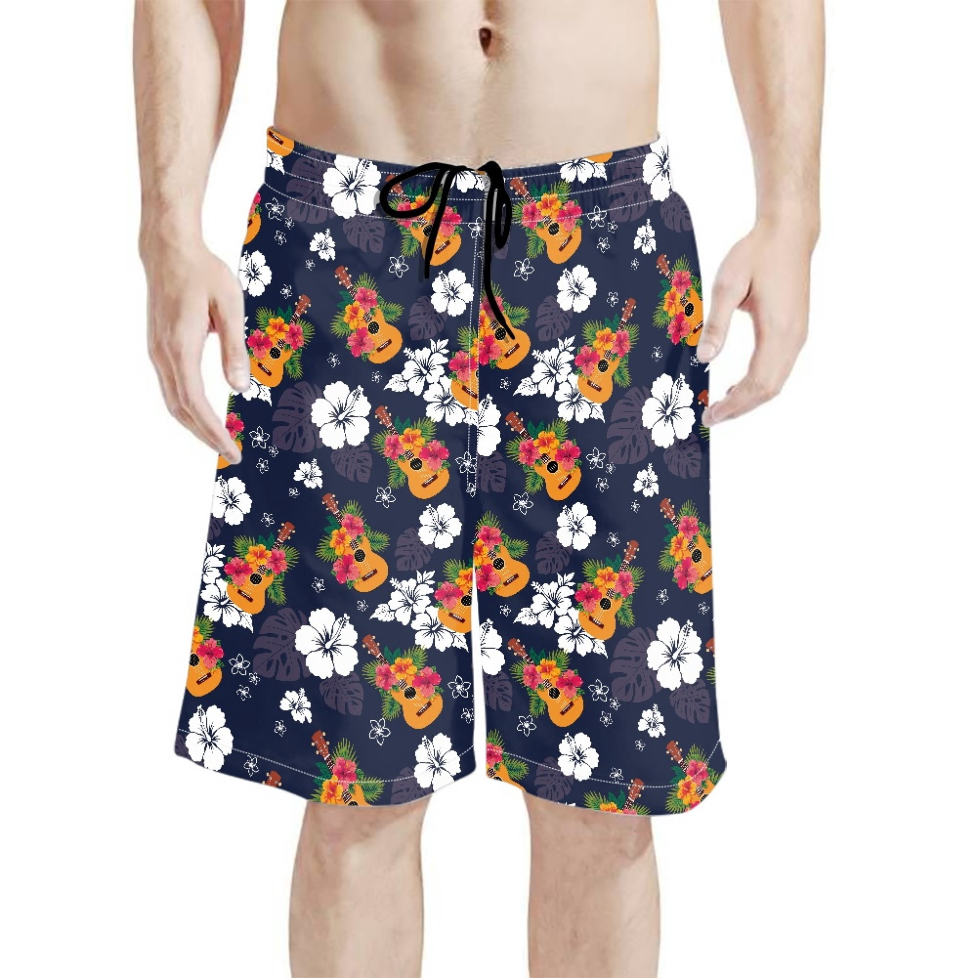 Binienty Men's Board Shorts Swim Trunks With Ukulele Floral Print ...