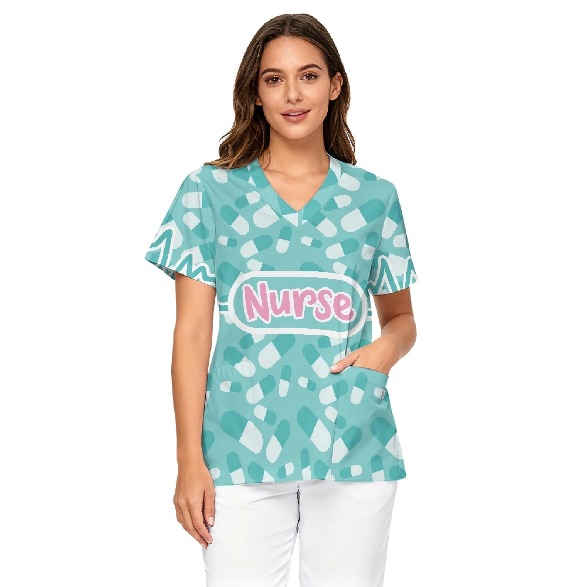 Binienty Nurse Pill Pattern Healthcare Work Shirt for Women Breathable ...