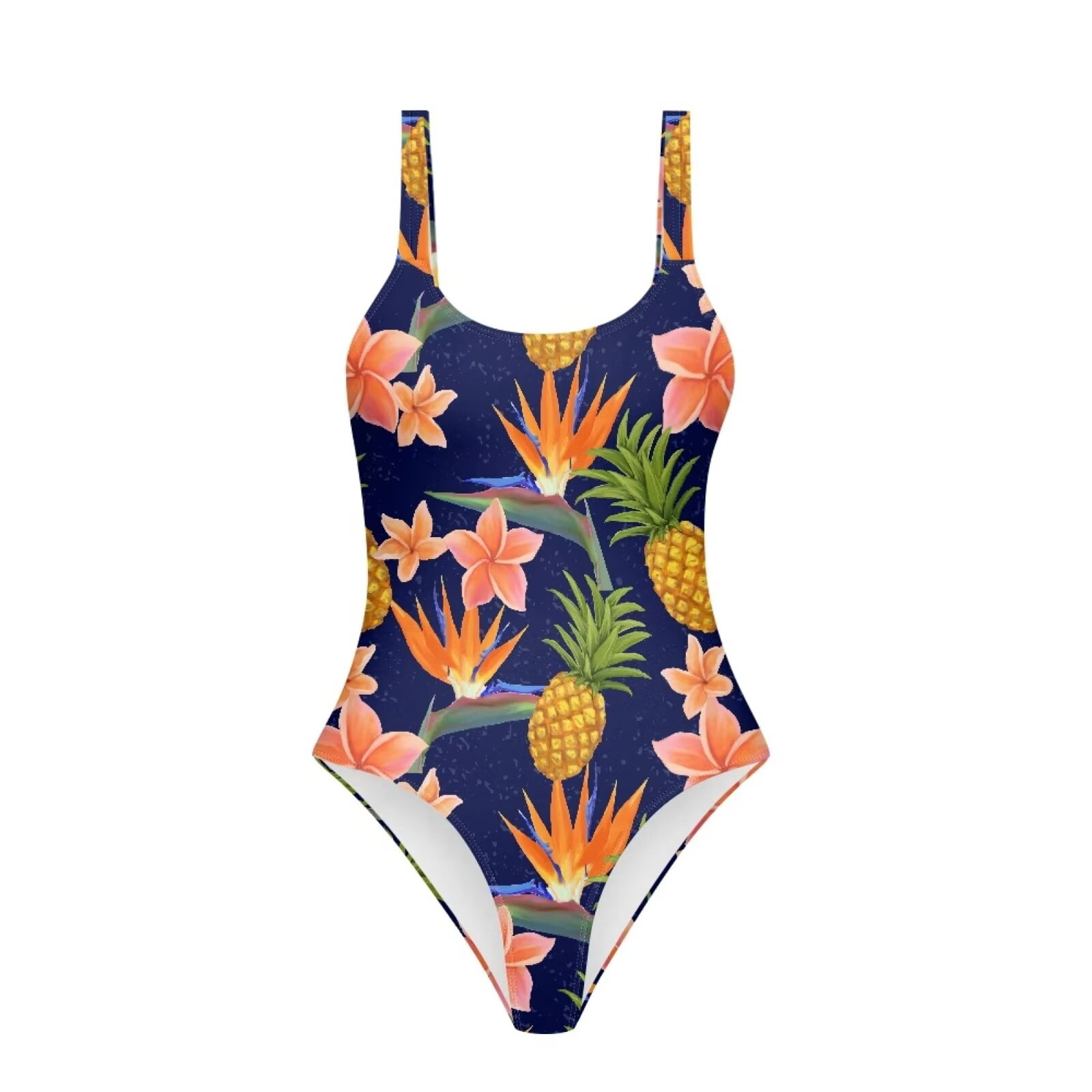 Binienty One Piece Swimsuits For Curvy Women Hibiscus Flower Pineapple