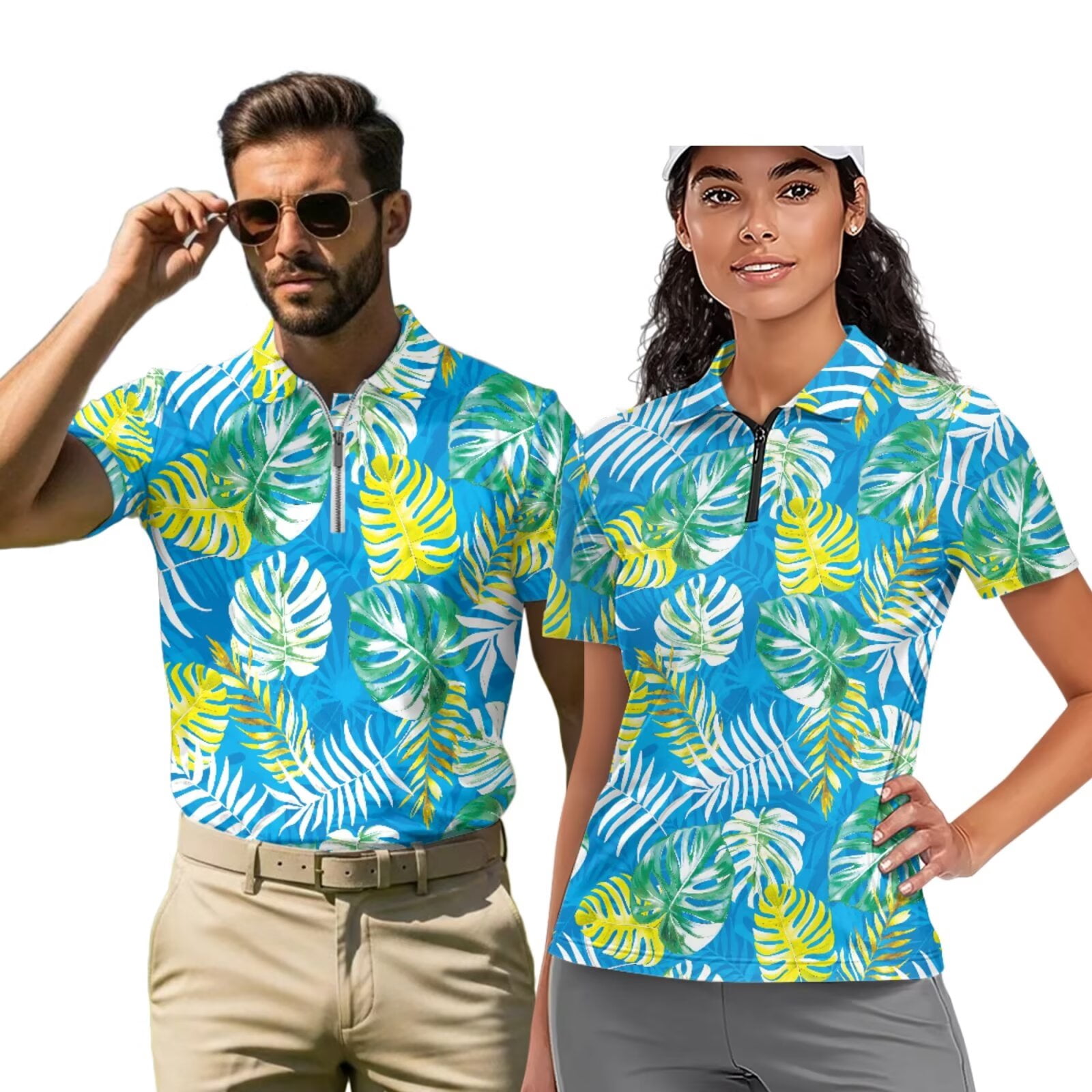 Binienty Palm Leaves Matching Golf Shirts for Women and Men Breathable ...