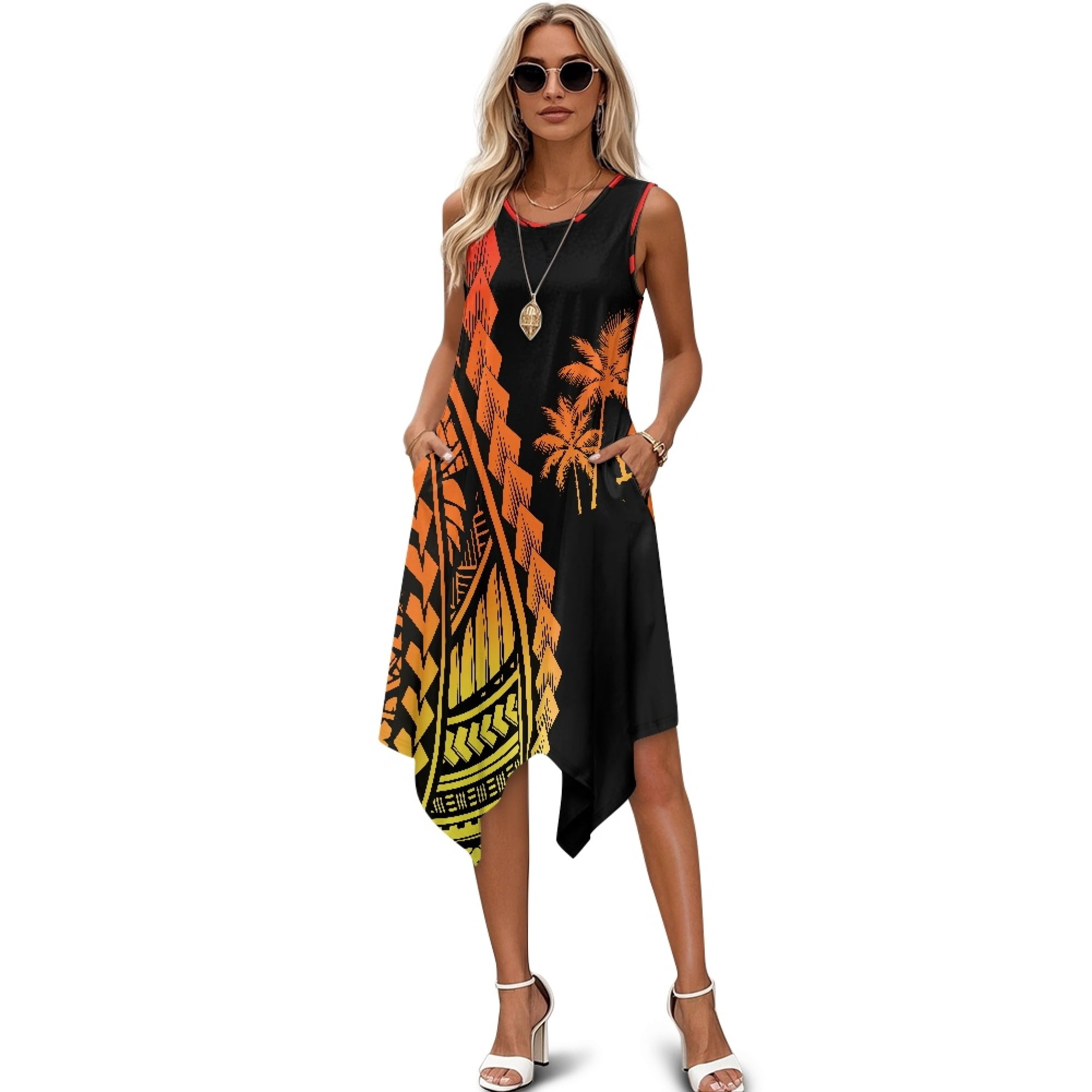 Binienty Palm Tree Sleeveless Sundress for Casual Daily Wear ...
