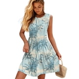 Binienty Palm Tree Tank Sundress with Ruched Waist, Sleeveless Tiered ...