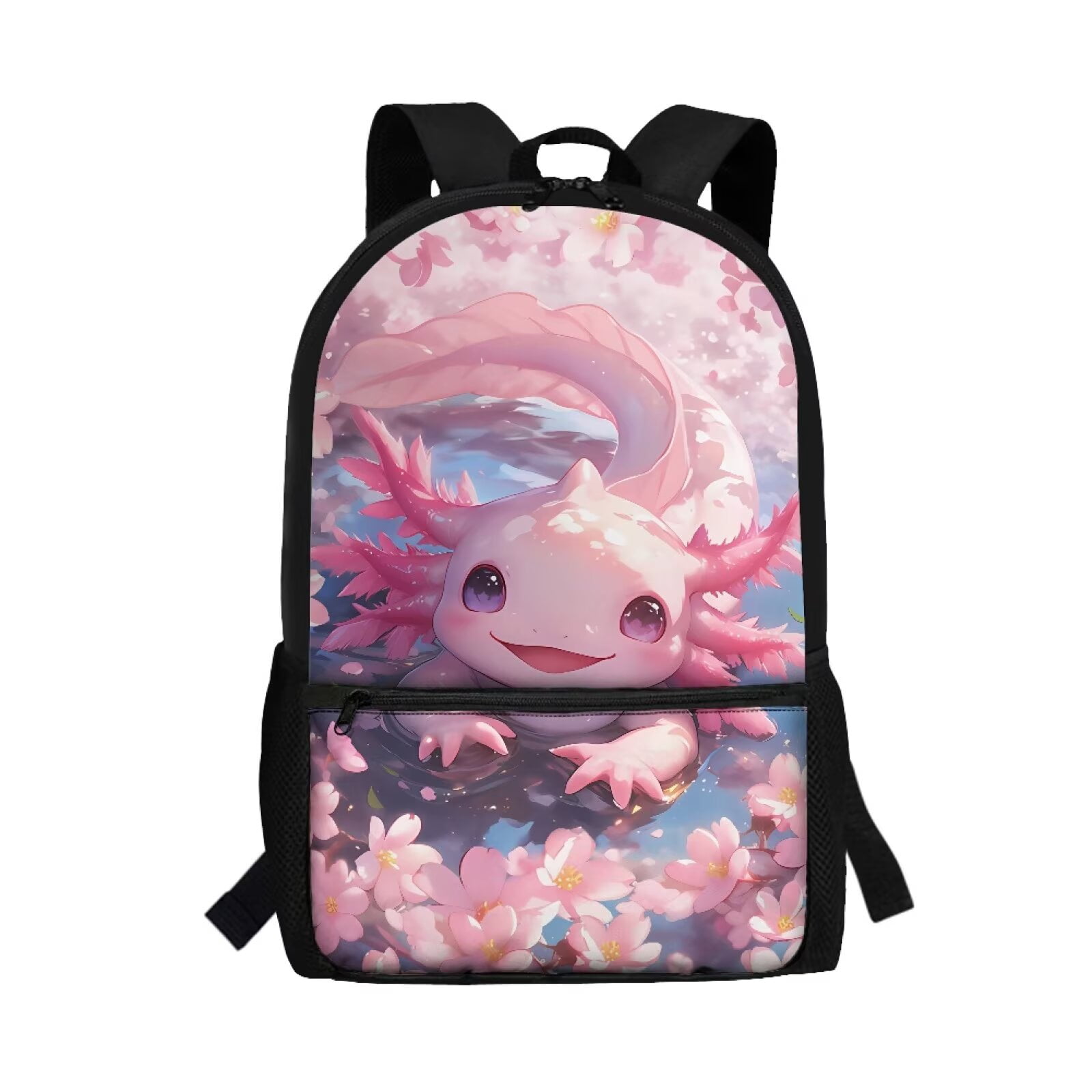 Binienty Pink Axolotl Cherry Blossom 17 Inch School Backpack for Teens ...