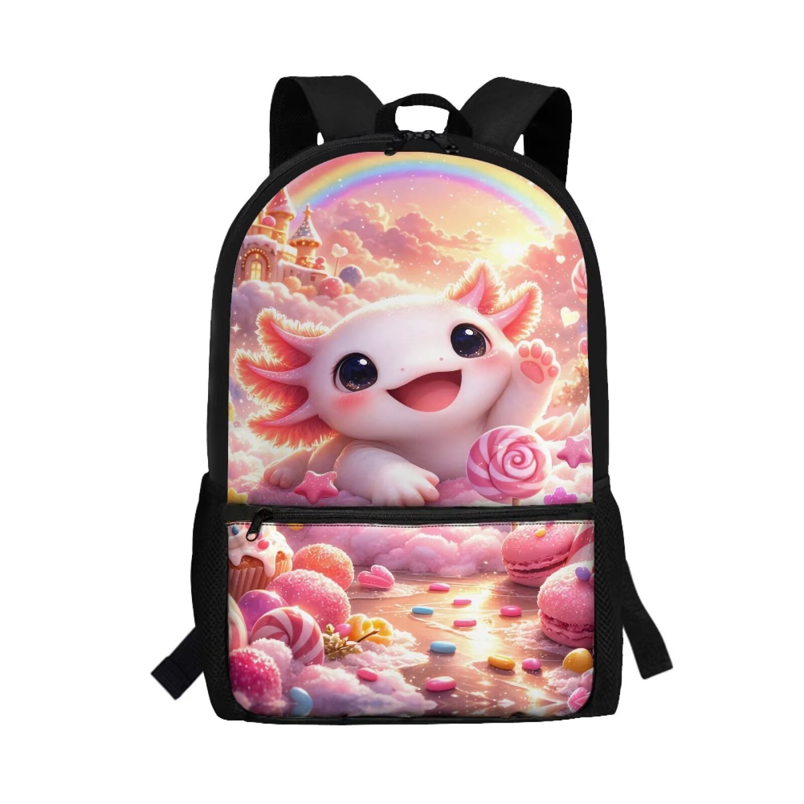 Binienty Pink Axolotl Print 17 Inch School Backpack for Kids, Multi ...