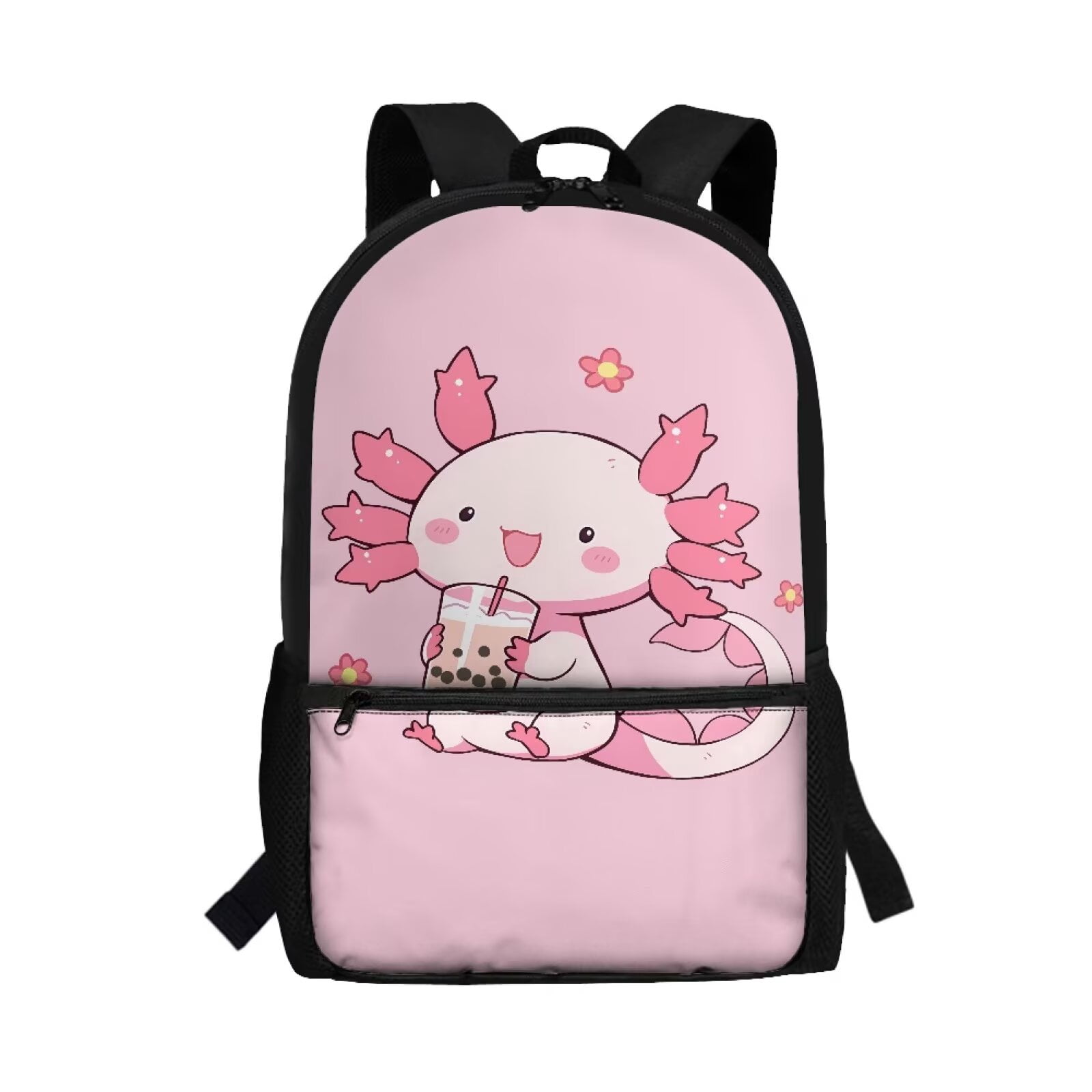 Binienty Pink Axolotl Print School Backpack for Kids, 17 Inch Students ...