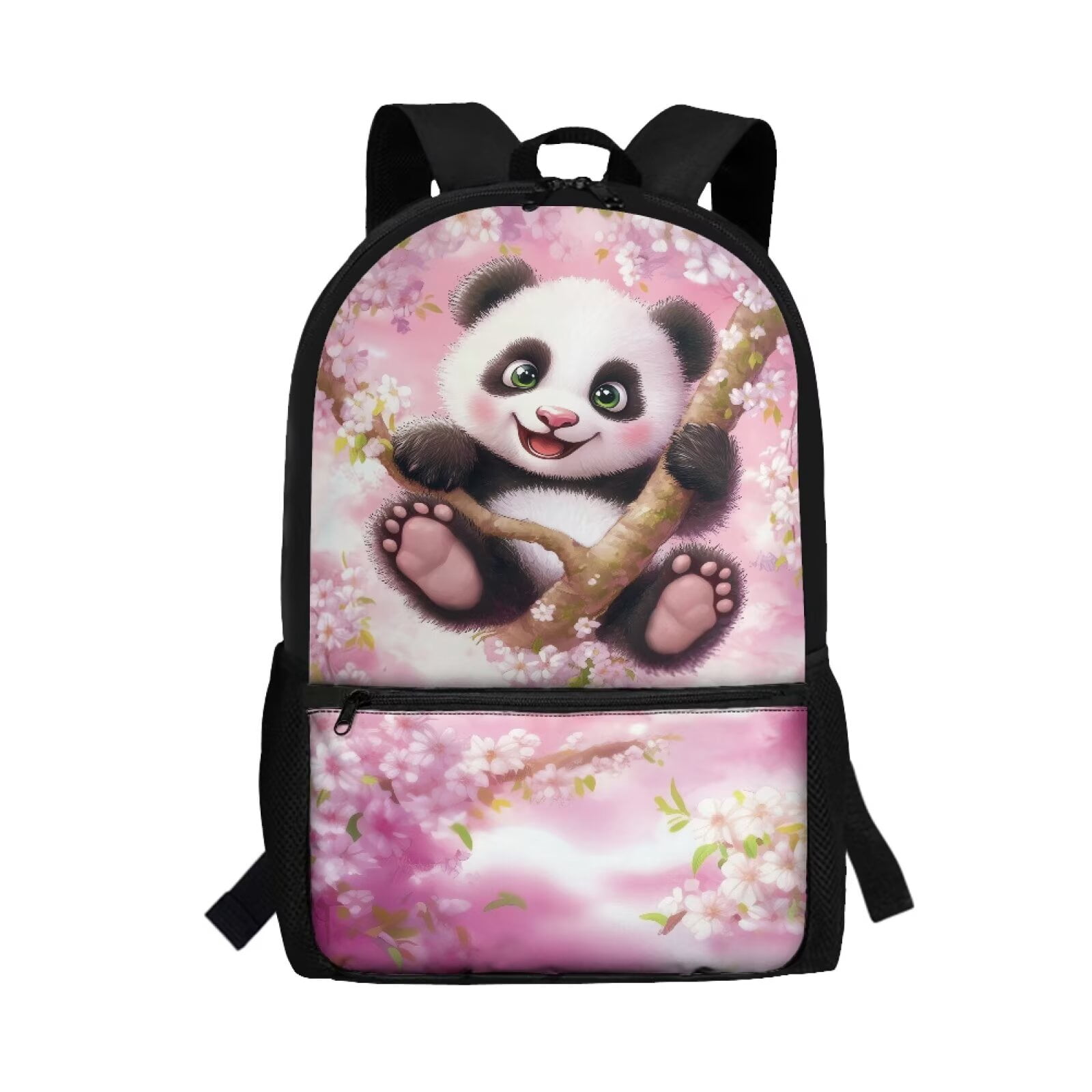 Binienty Pink Cherry Blossom Panda Kids School Backpack 17 Inch Bookbag ...