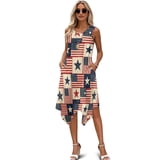 Binienty Pleated Sundress with Patriotic Patchwork, Irregular Hem Midi ...