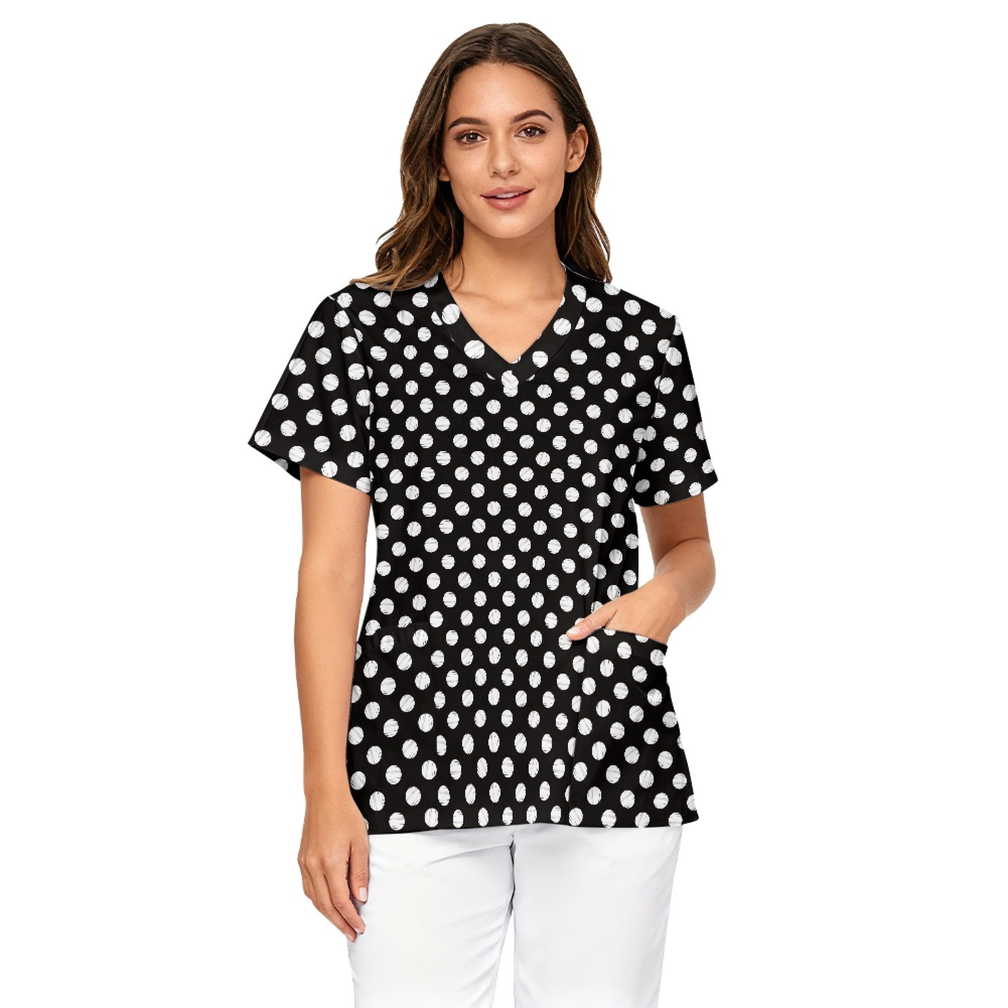 Binienty Polka Dot Black Background Nurse Uniform Shirts for Women ...
