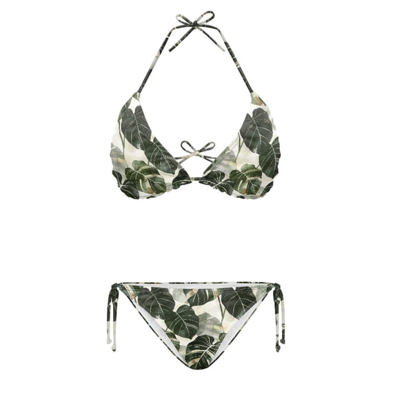 Binienty Polyester Fabric Tropical Leaf Print Bathing Suit, Plus Size ...