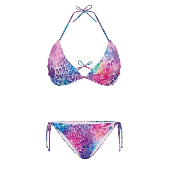 Binienty Polyester Spandex Gradient Color Leopard Print Bikini Set ...