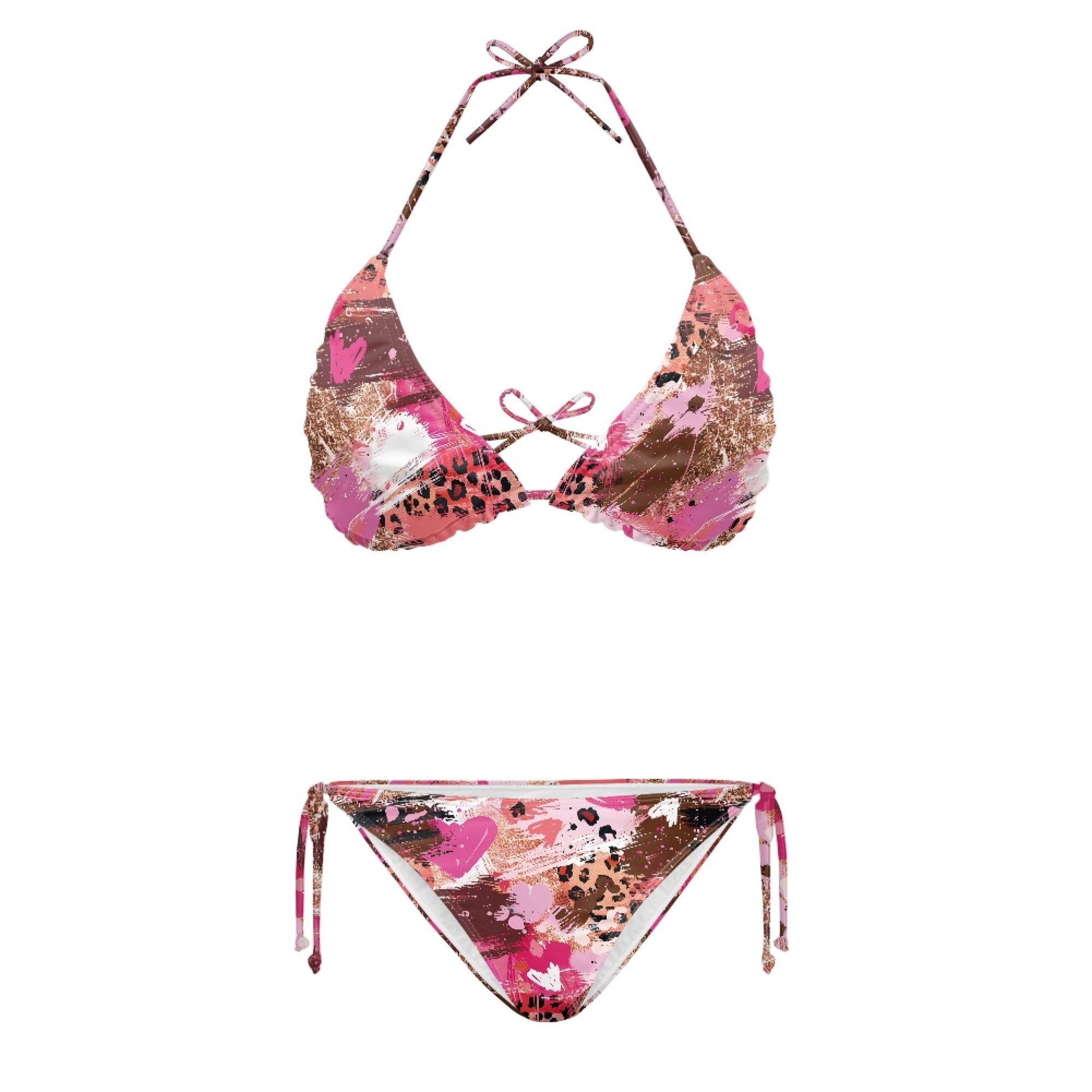 Binienty Polyester Spandex Pink Abstract Bikini Set, Plus Size ...
