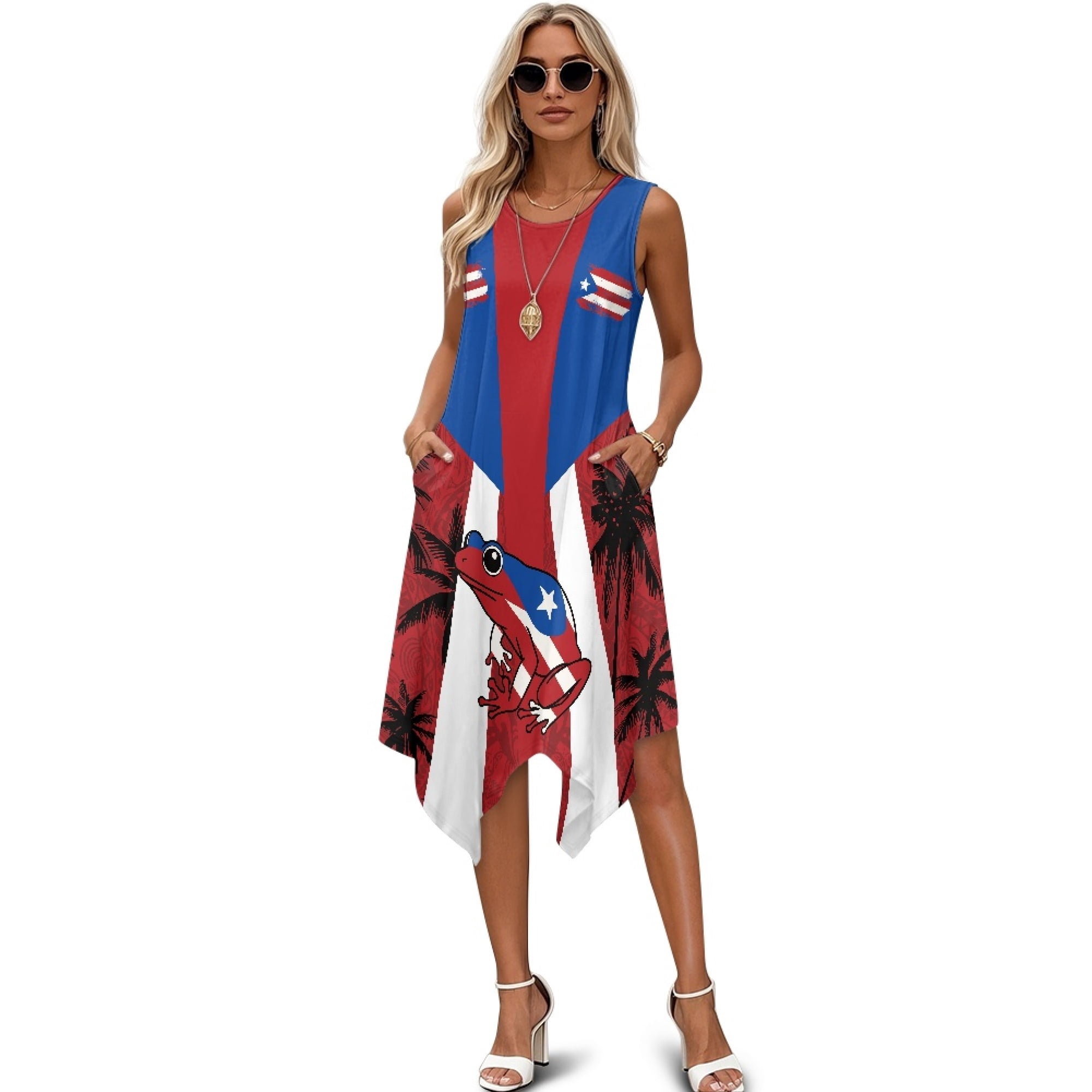 Binienty Puerto Rico Flag Frog Palm Tree Print Summer Sleeveless ...