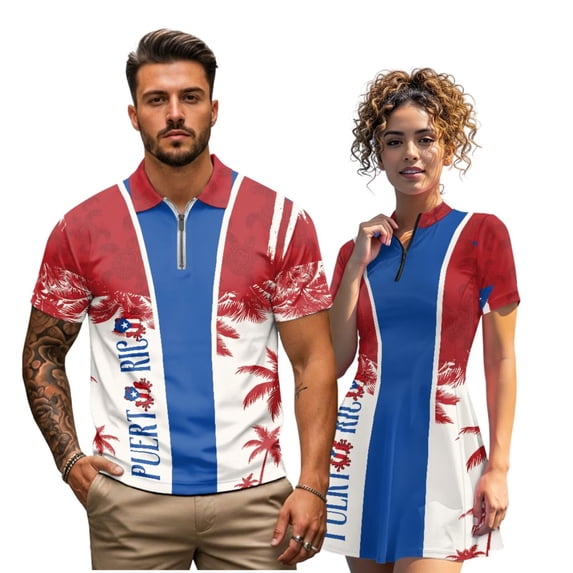 Binienty Puerto Rico Flag Palm Golf Apparel for Couple Relaxed Soft ...