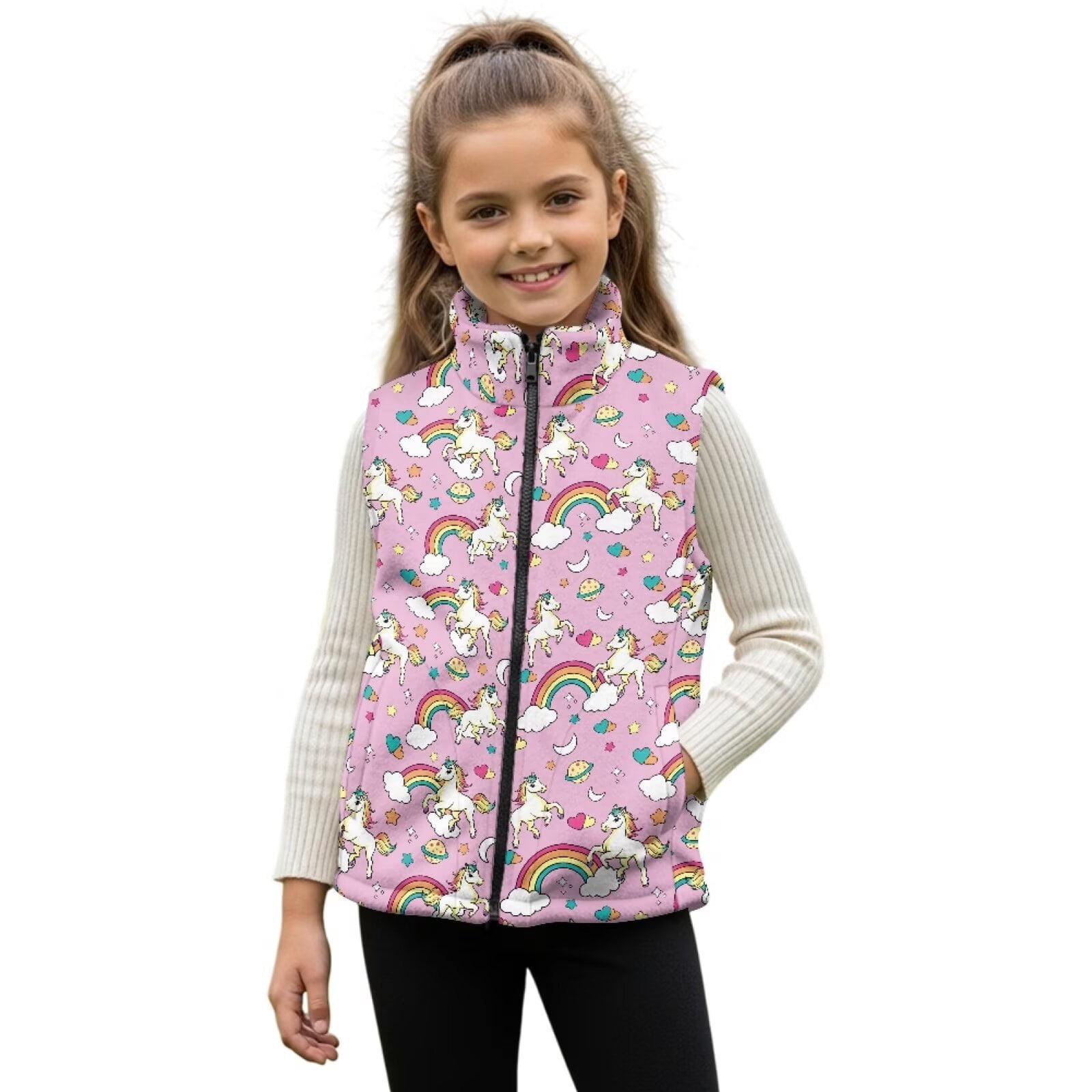 Binienty Rainbow Horse Print Girls Fleece Vests 2T Toddler Comfy Fluffy ...