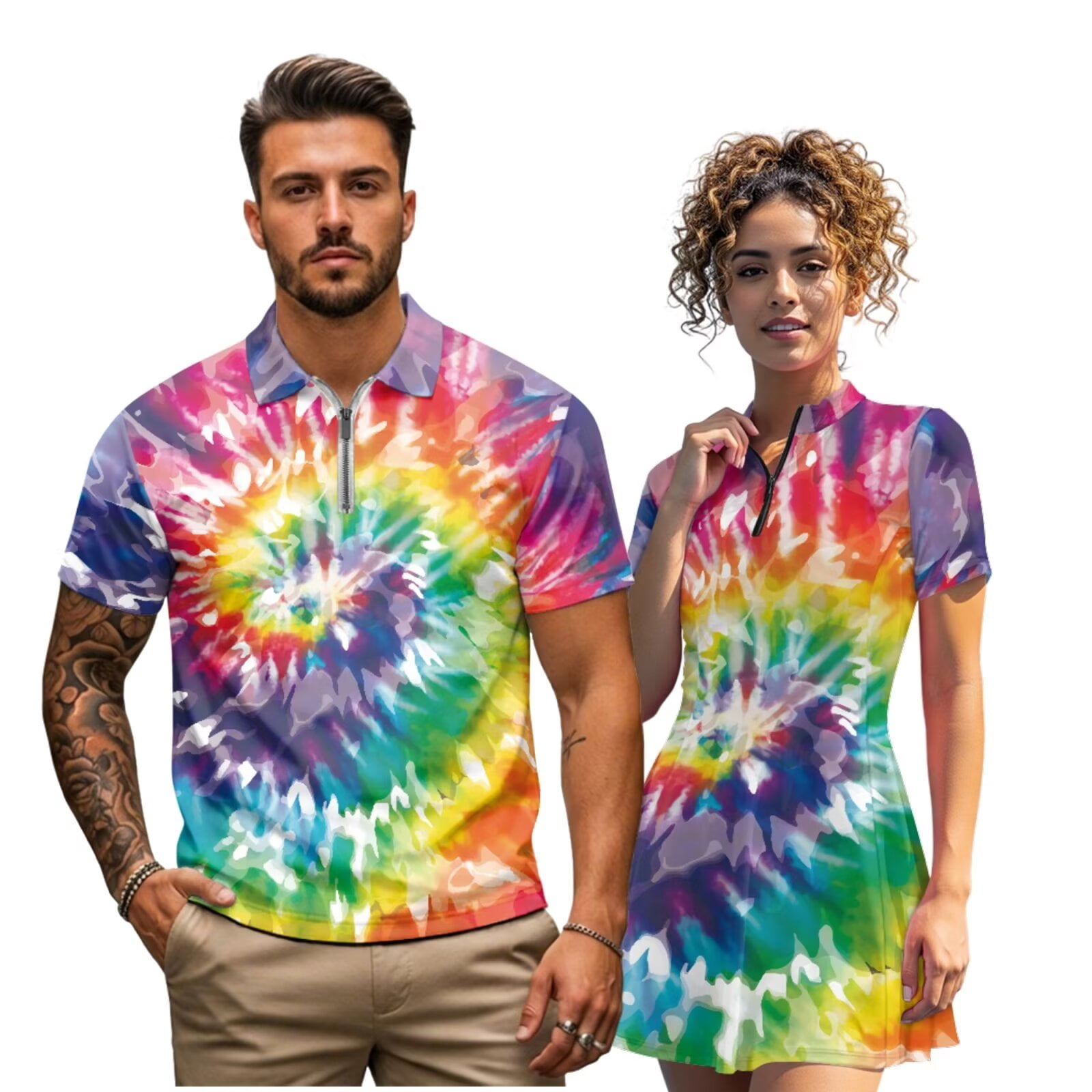 Binienty Rainbow Tie Dye Couples Matching Golf Outfits Comfortable ...