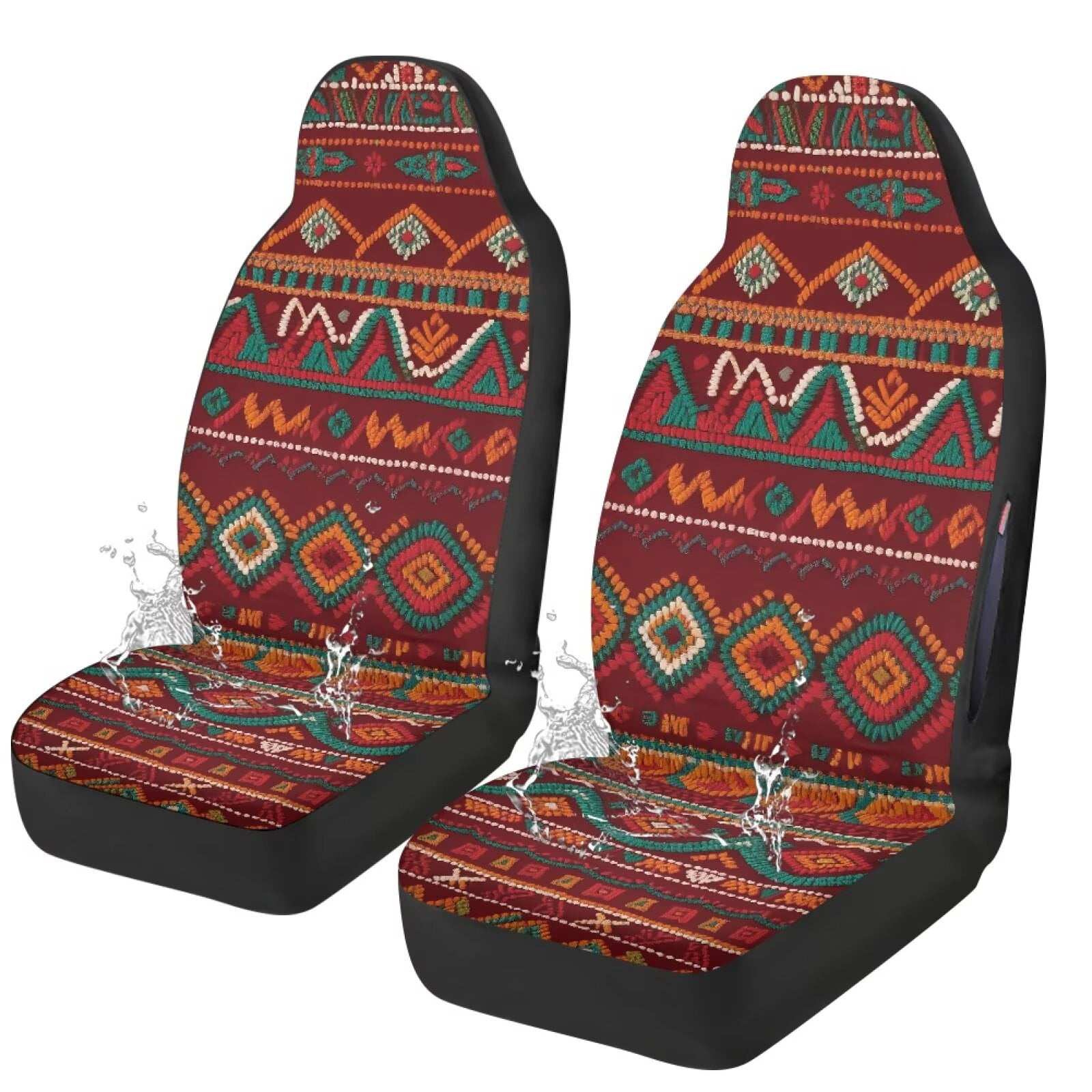 Binienty Red Navajo Aztec Car Seat Covers Front Seats Stretchy Fabric ...