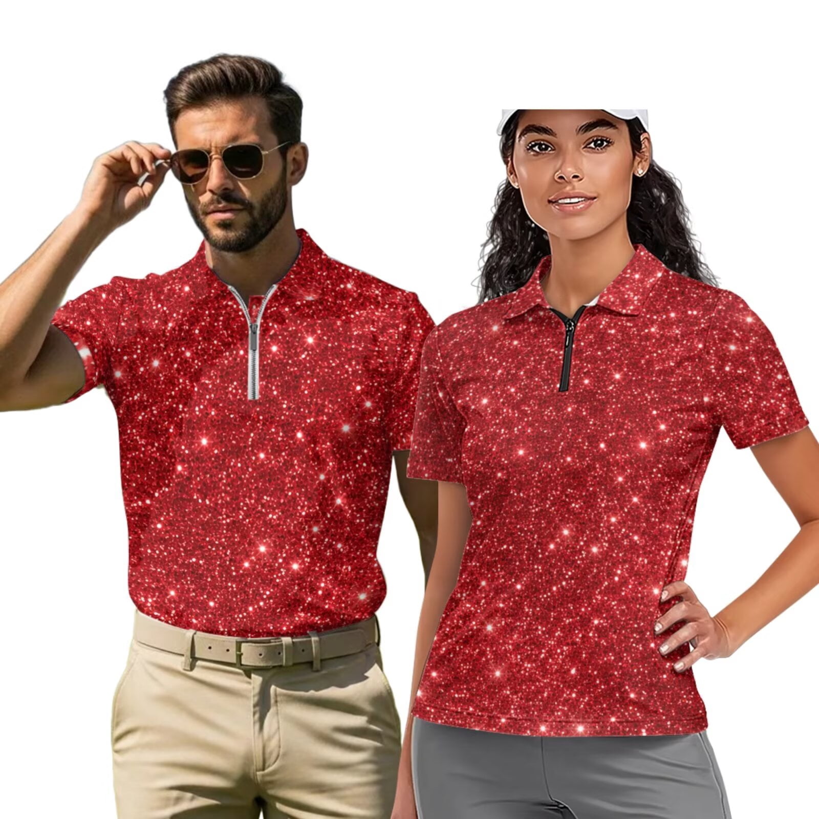 Binienty Red Starlight Matching Golf Shirts Versatile Short Sleeve ...