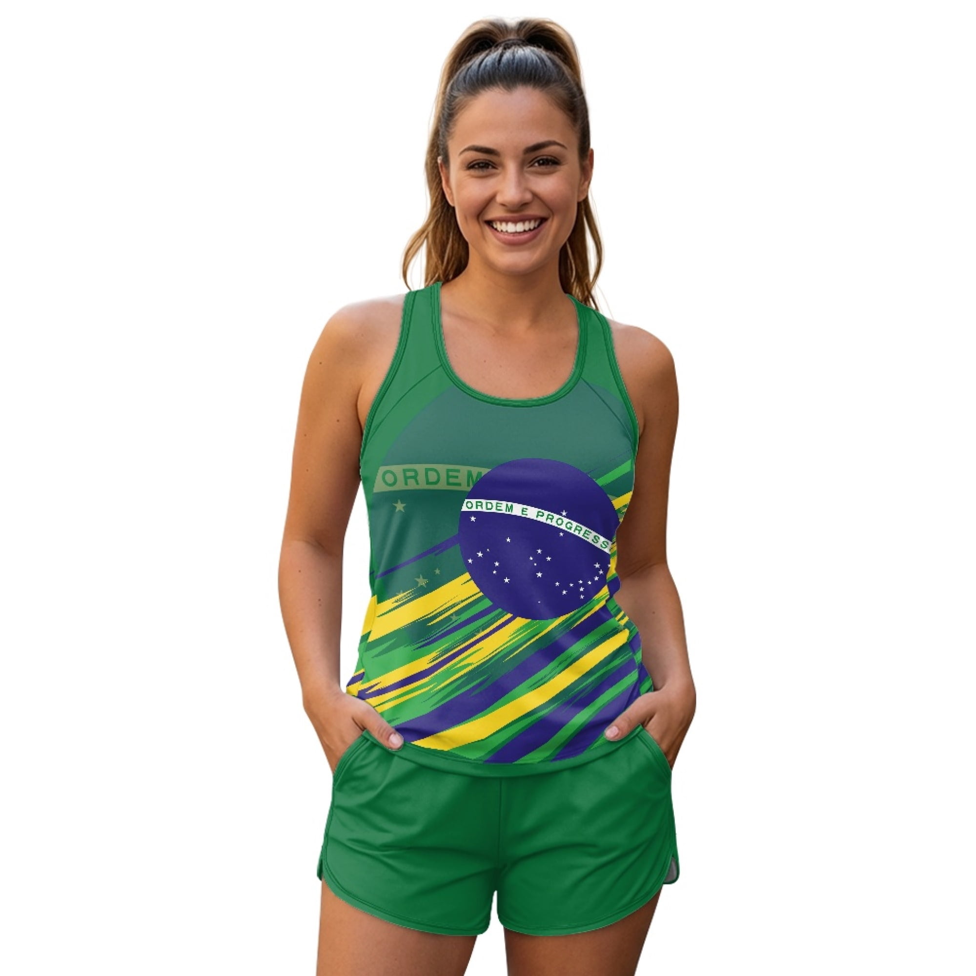 Binienty Removable Pad Women's Tankini Shorts Set, Brazil Flag Design ...