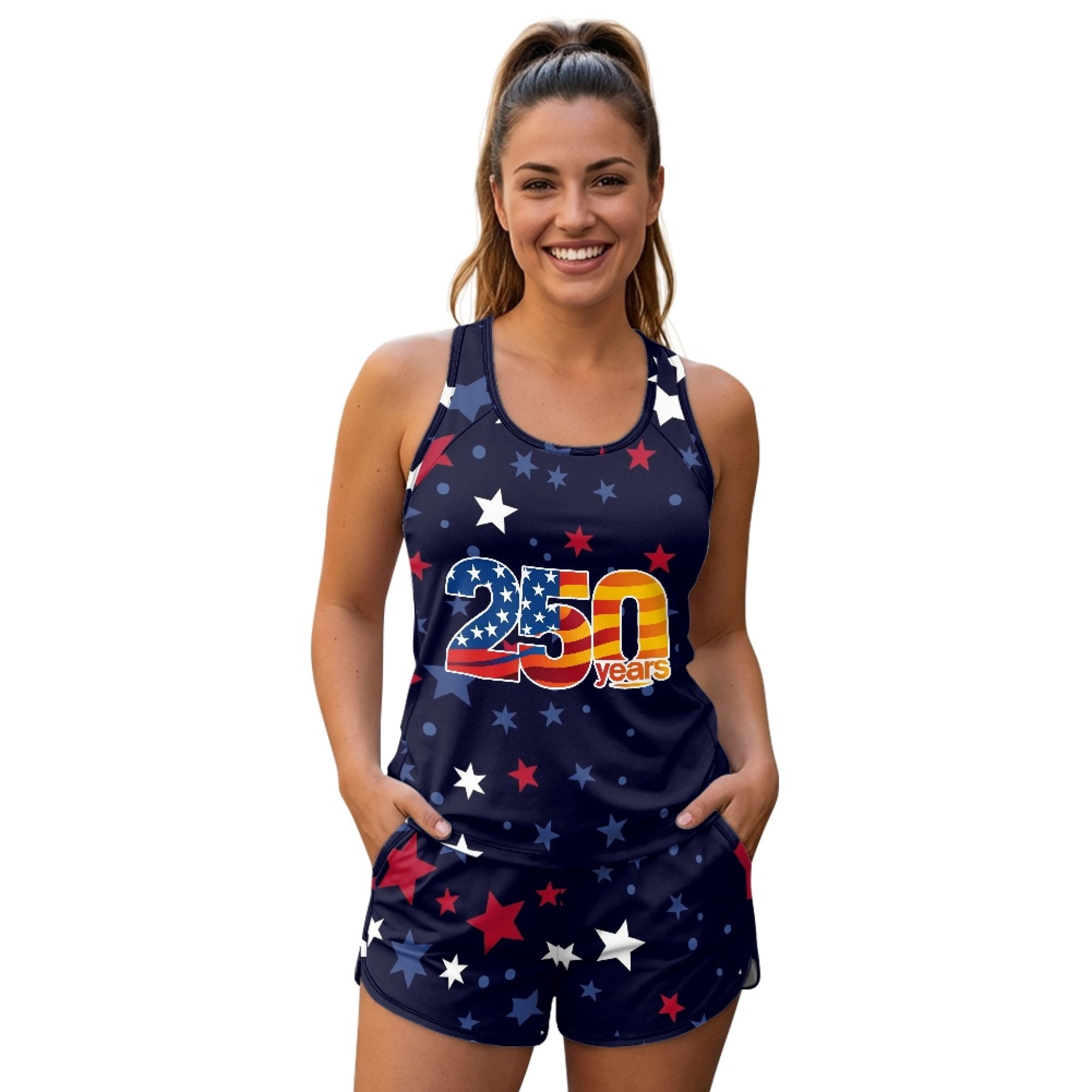 Binienty Retro American Flag Women Swimwear 2-Piece Tank Vest and ...