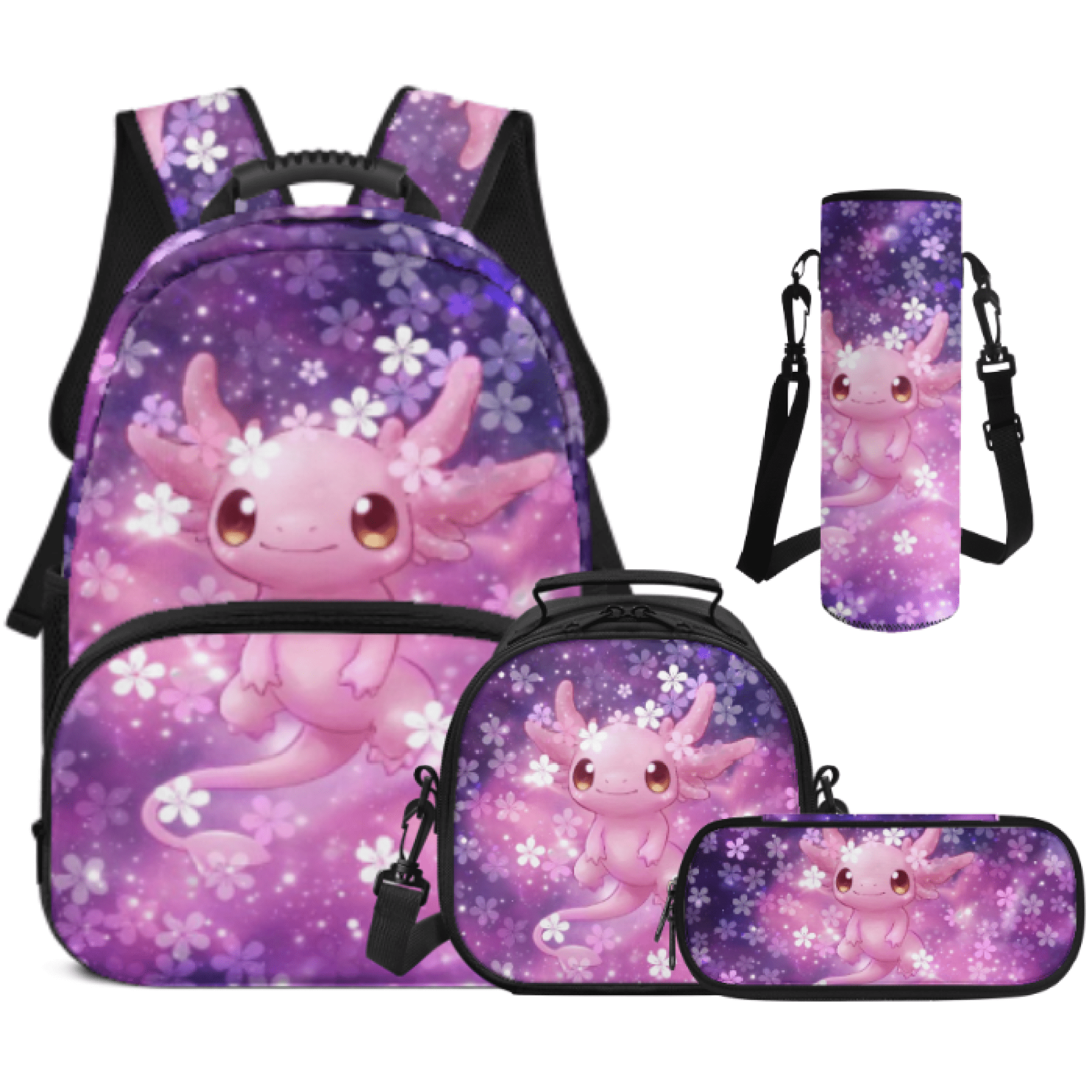 Binienty Salamander and Daisy Pattern 4 Pcs School Bag with Children’s ...