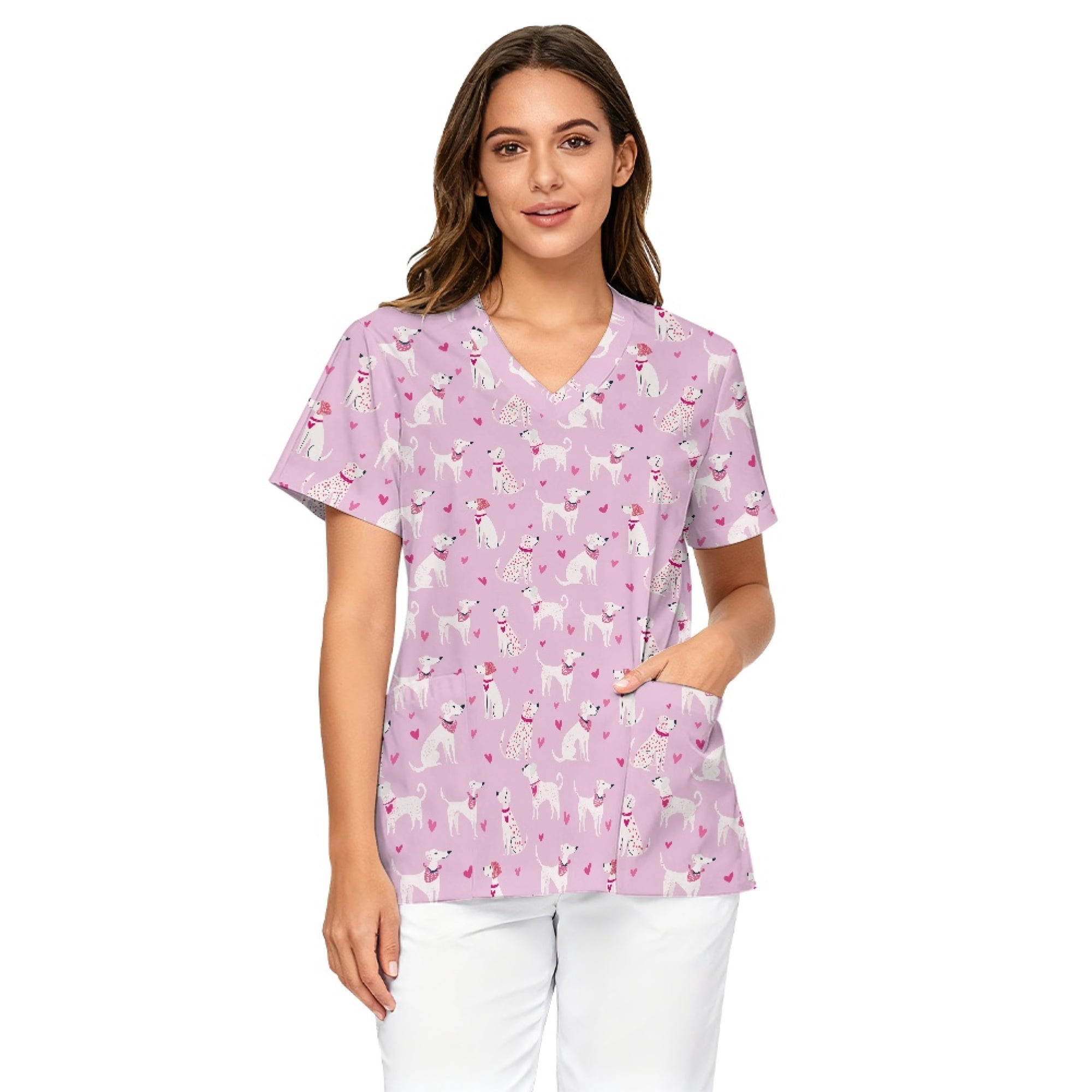 Binienty Scrub Top for Women with Dog Heart Print, V Neck Nurse Uniform ...