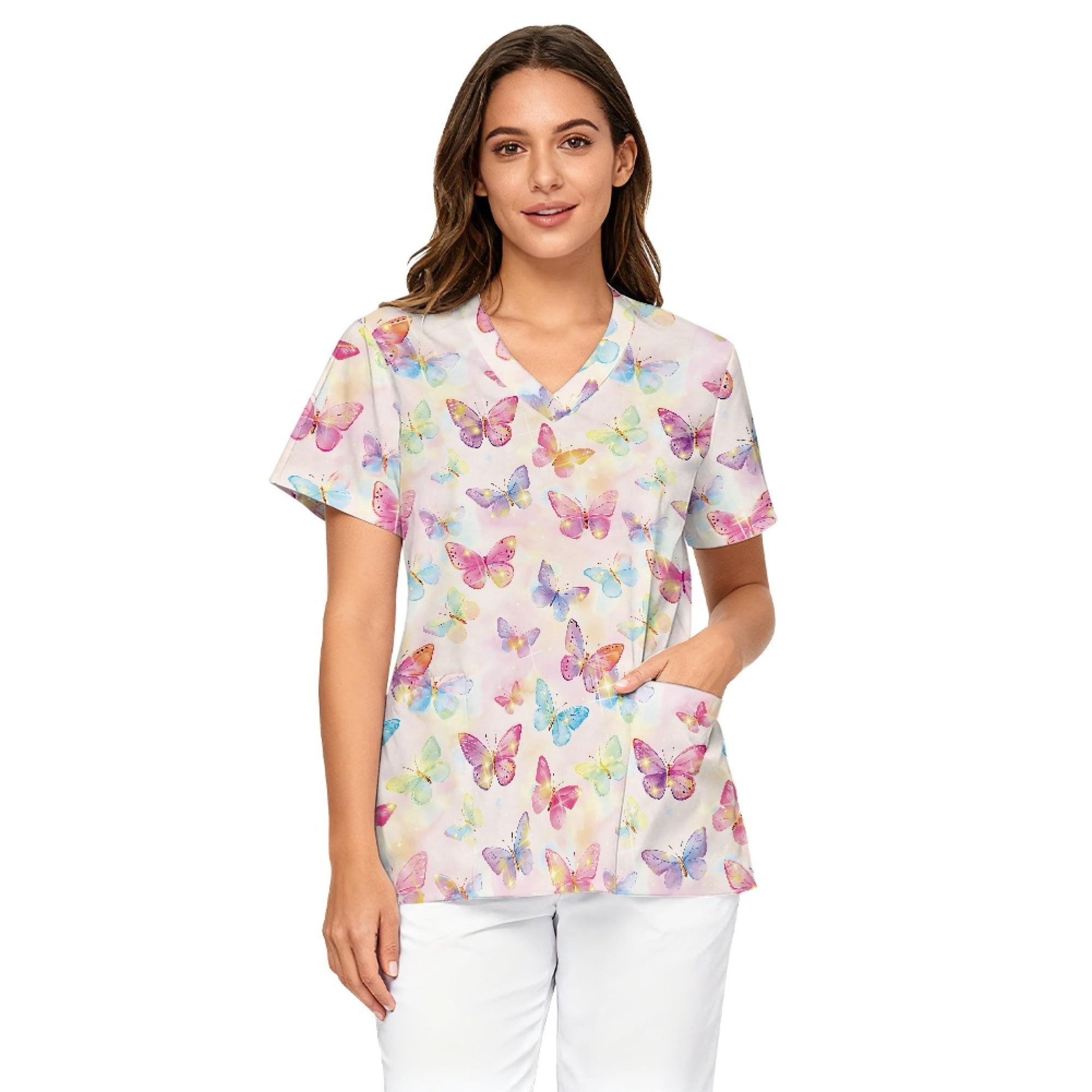Binienty Scrub Tops with Pockets for Women, Soft Stretch, Easy Care V ...