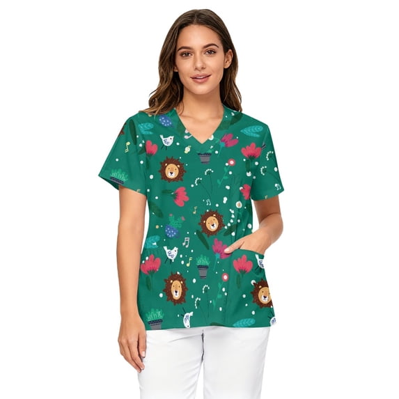 Binienty Scrub Tops with Pockets for Women, Soft Stretch, V-neck Short ...