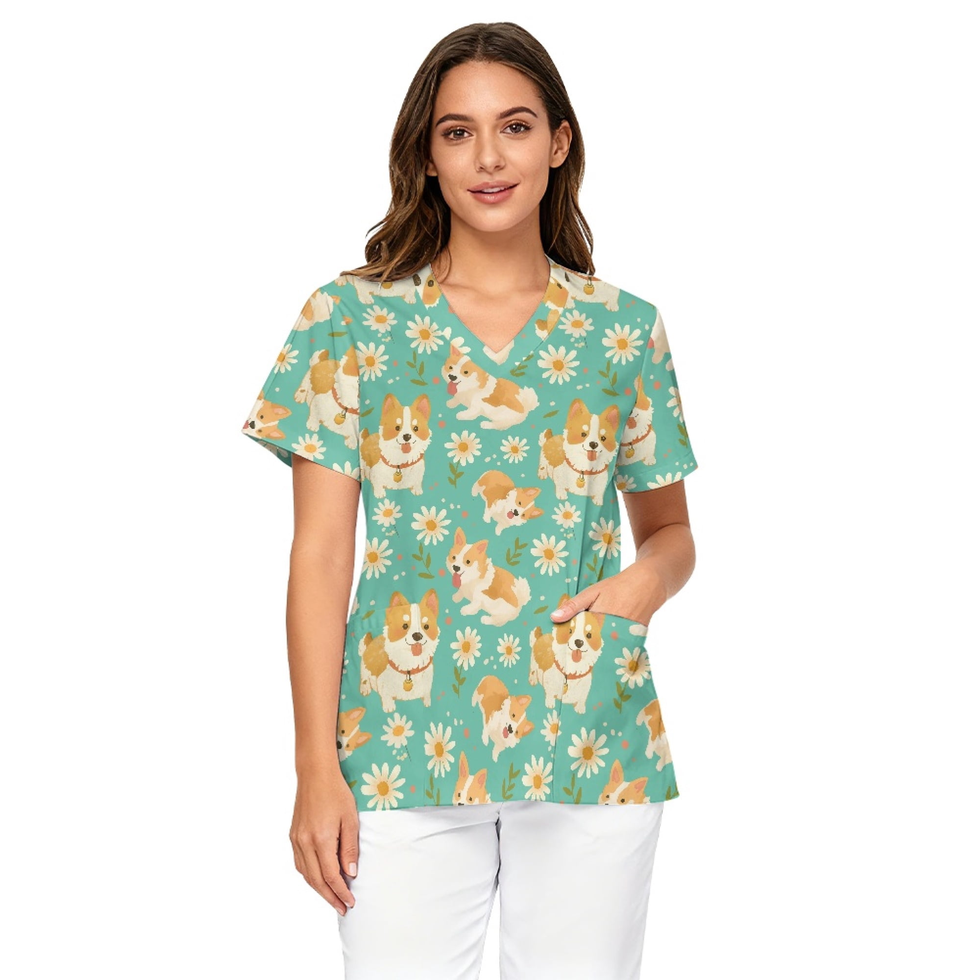Binienty Scrubs for Women V Neck Scrub Tops, Stretchy Printed Shirts ...