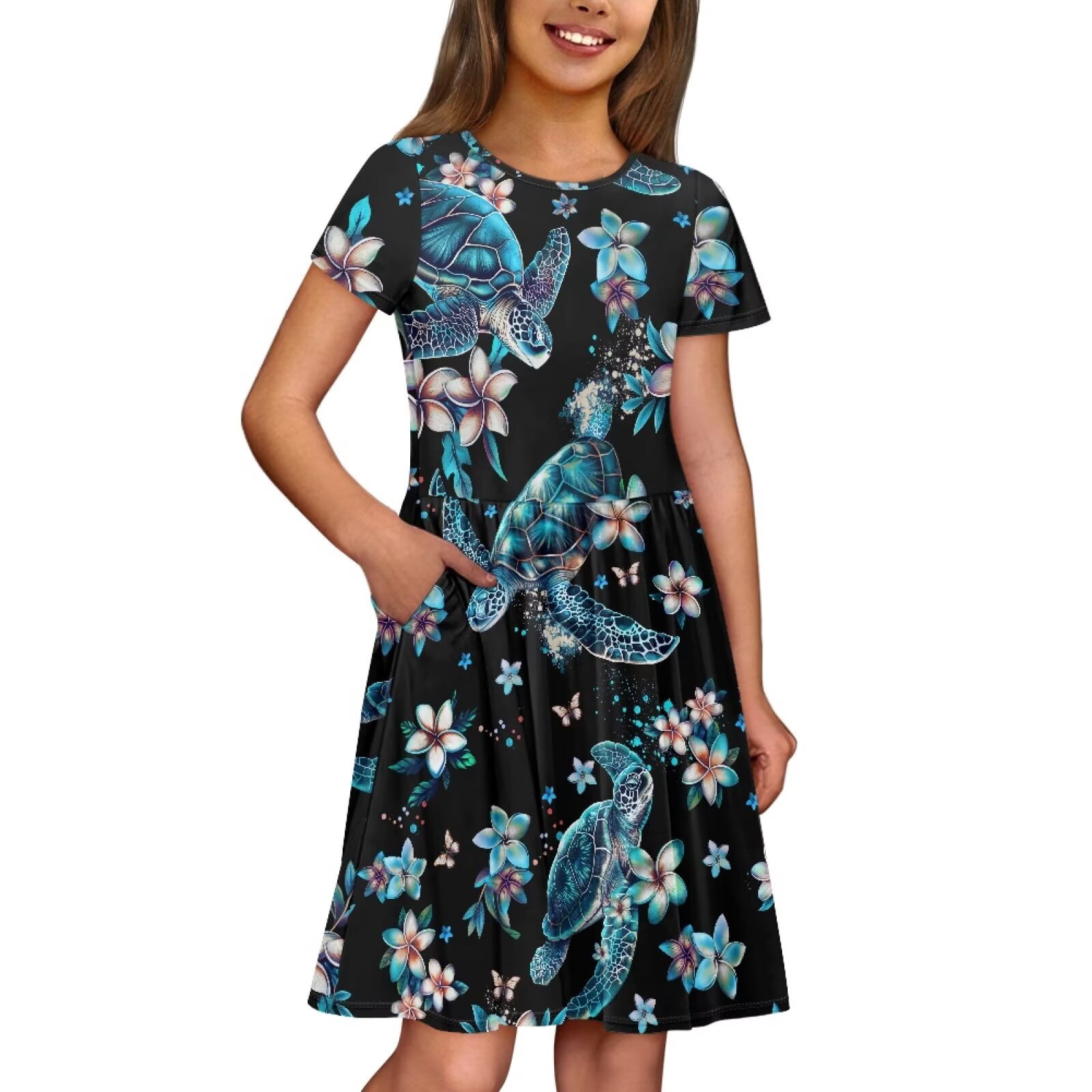 Binienty Sea Turtle Dress Girls Age 14-16 Cute Breathable Tropical ...