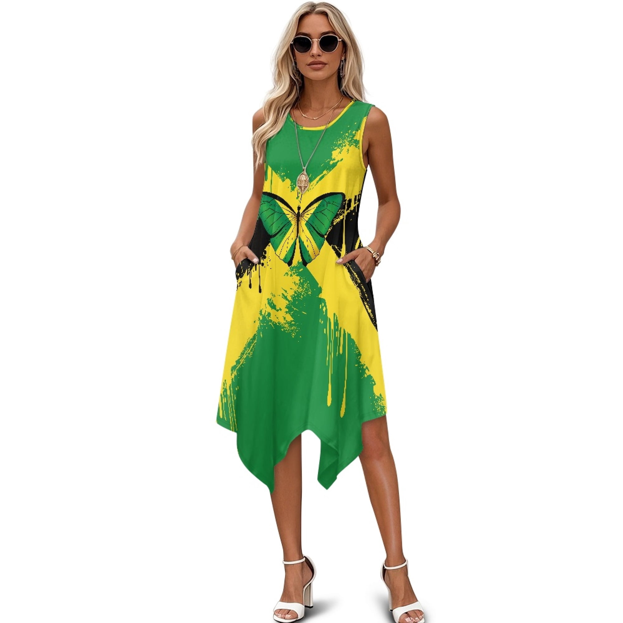Binienty Side Pockets Ladies Irregular Hem Casual Dress, Butterfly ...
