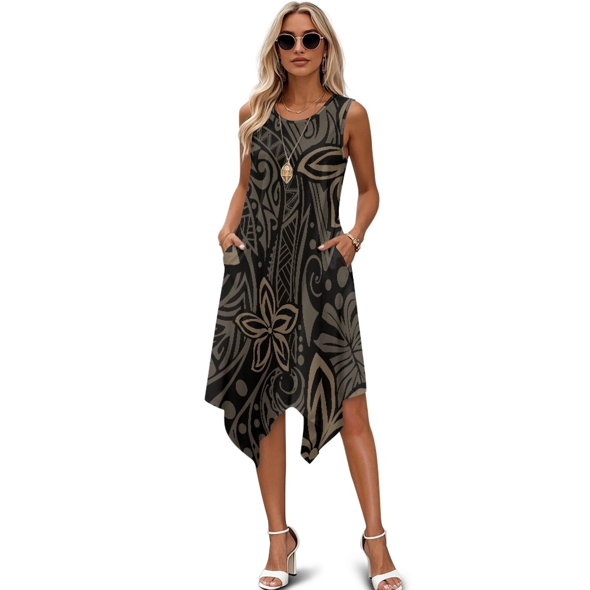 Binienty Side Pockets Ladies Irregular Hem Casual Dress, Floral ...