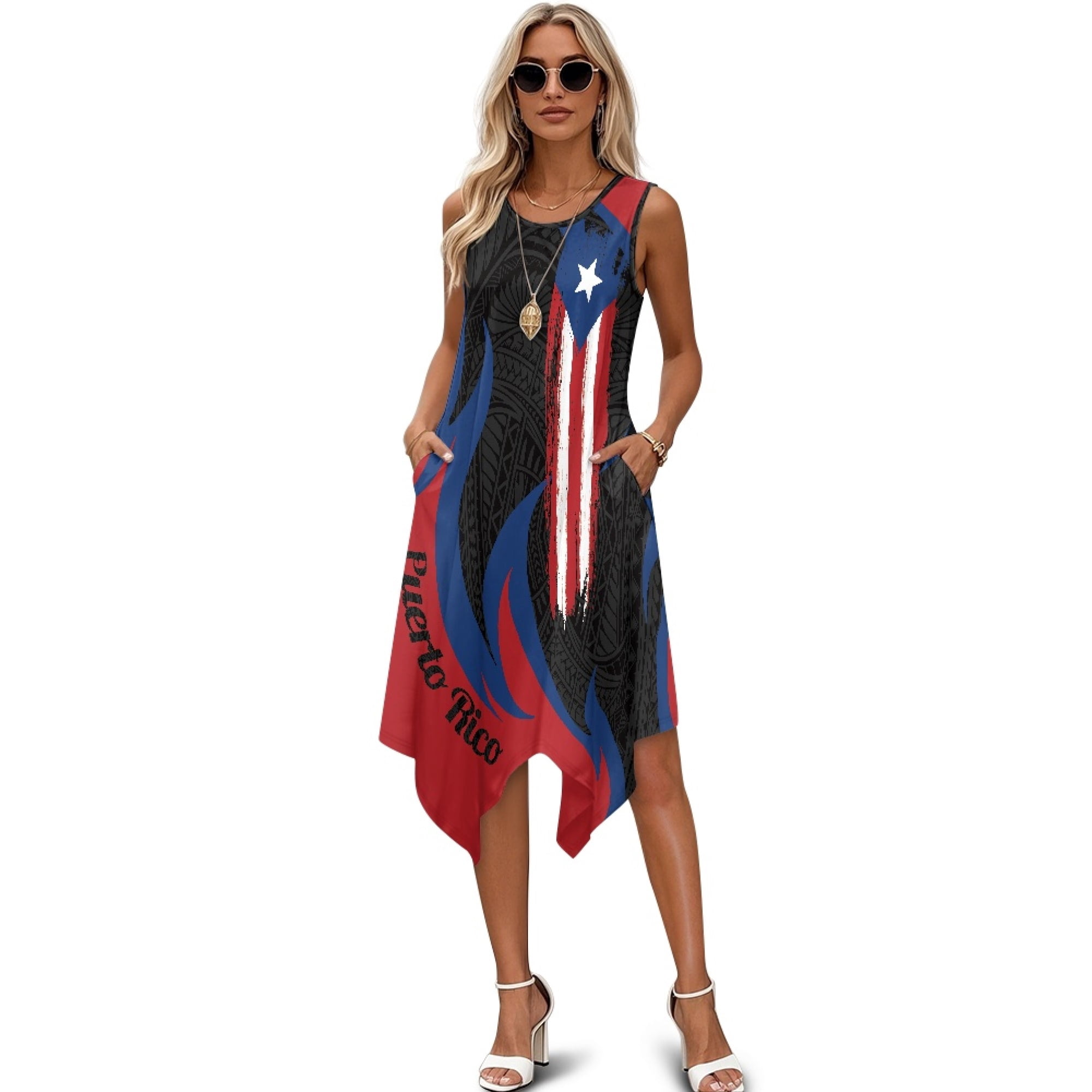Binienty Side Pockets Ladies Irregular Hem Casual Dress, Puerto Rico ...