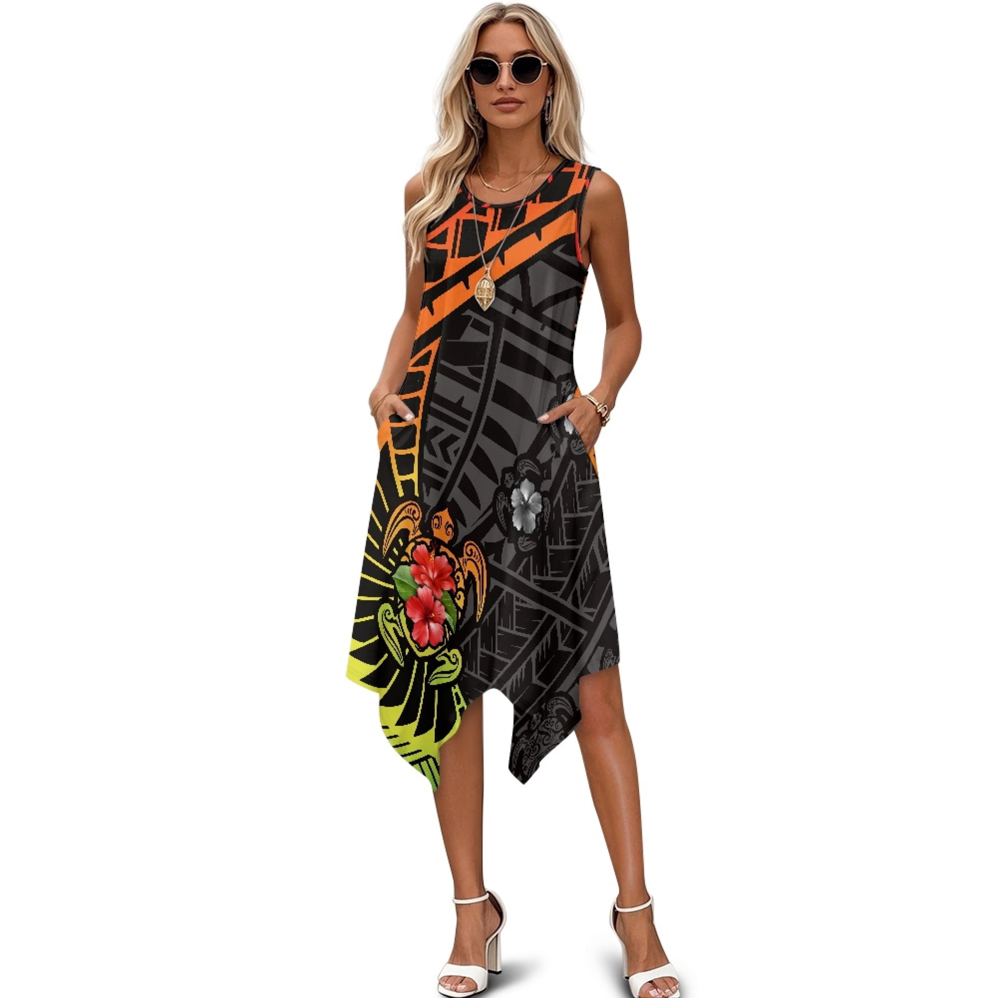 Binienty Side Pockets Ladies Irregular Hem Casual Dress, Turtle ...