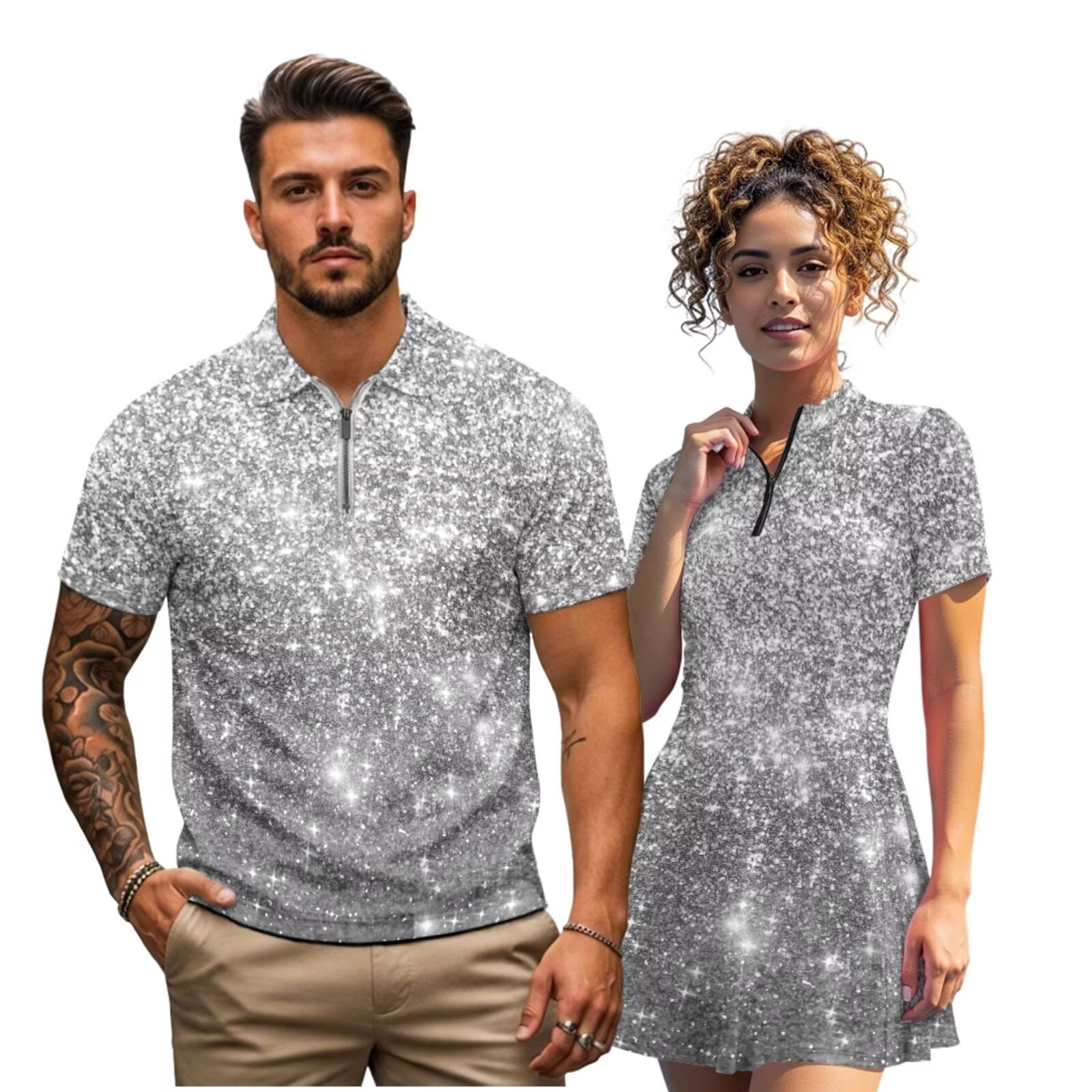 Binienty Silver Glitter His and Hers Matching Golf Outfit Set, Quick ...