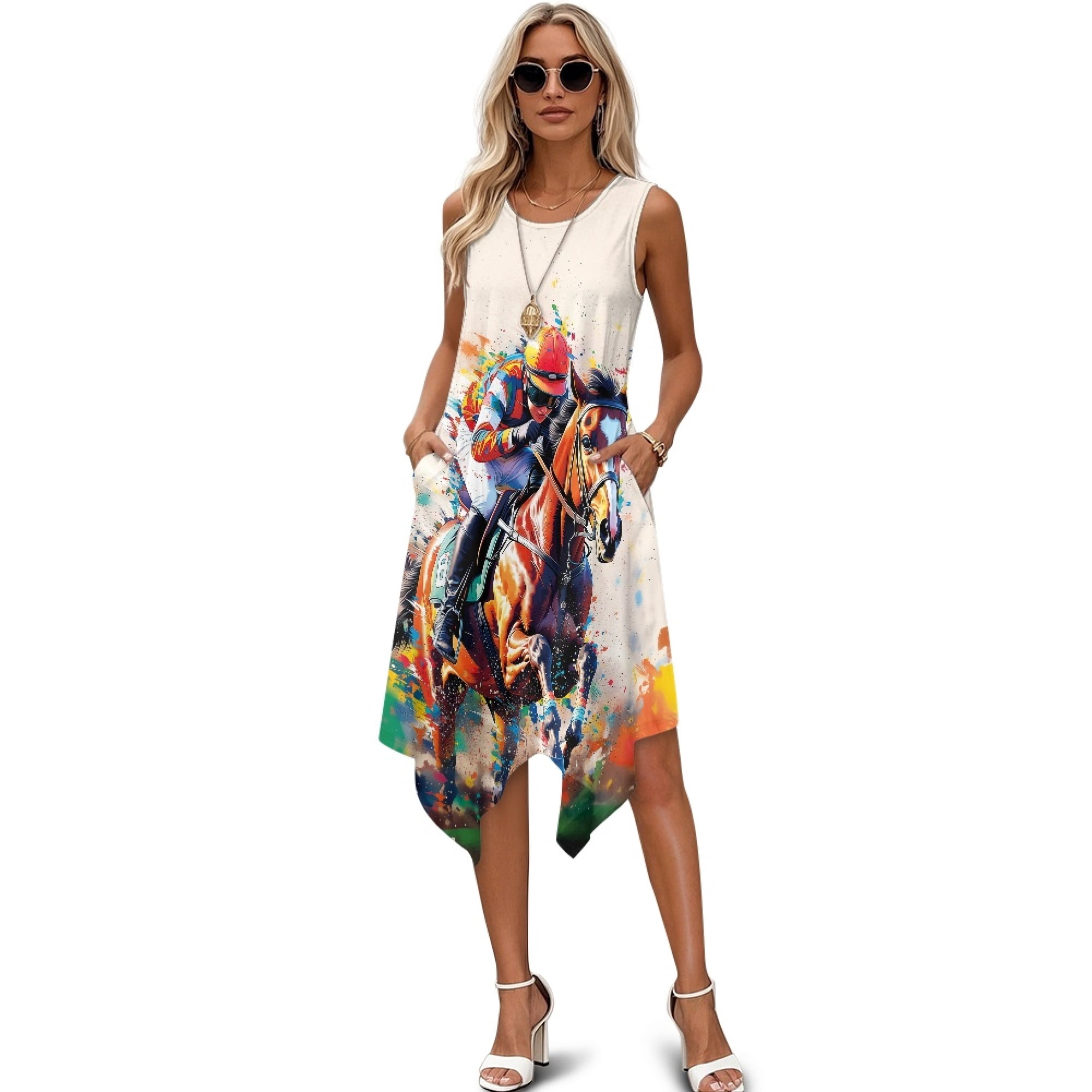 Binienty Sleeveless Summer Sleeveless Dress, Horse Racing Design ...