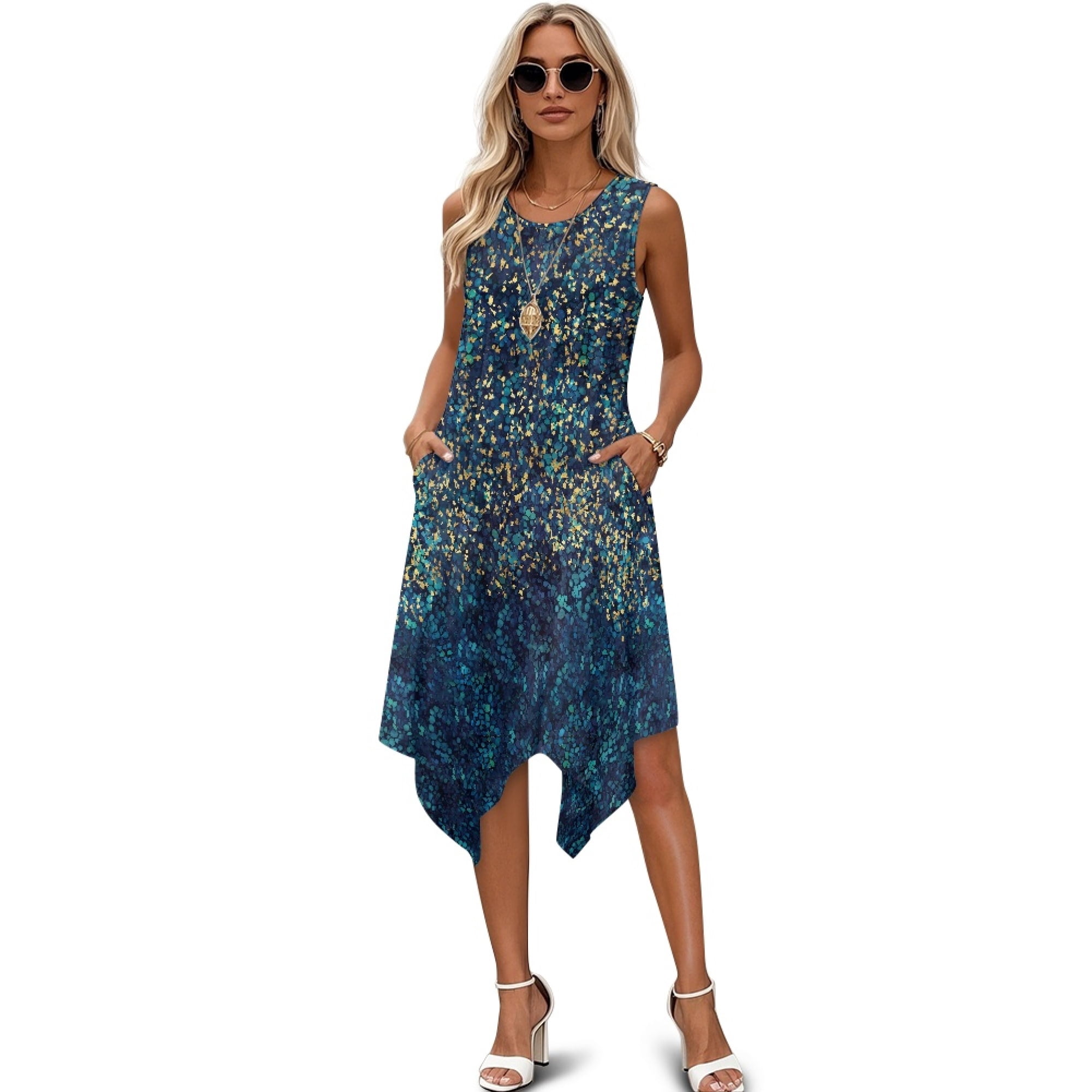 Binienty Sleeveless Sundress with Asymmetric Hem, Summer Midi Dress ...