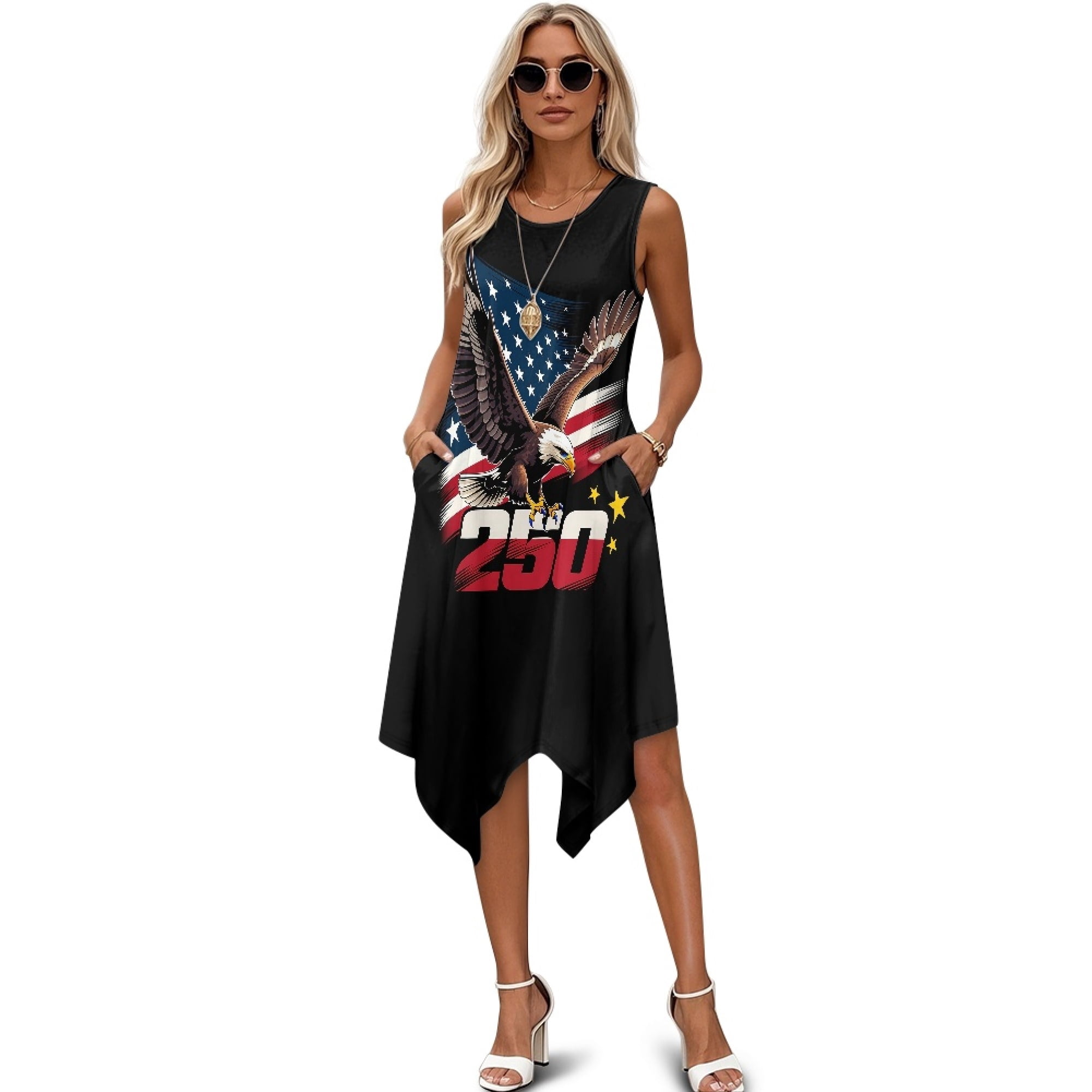 Binienty Sleeveless Sundress with Eagle Flag 250 Pattern, Asymmetric ...